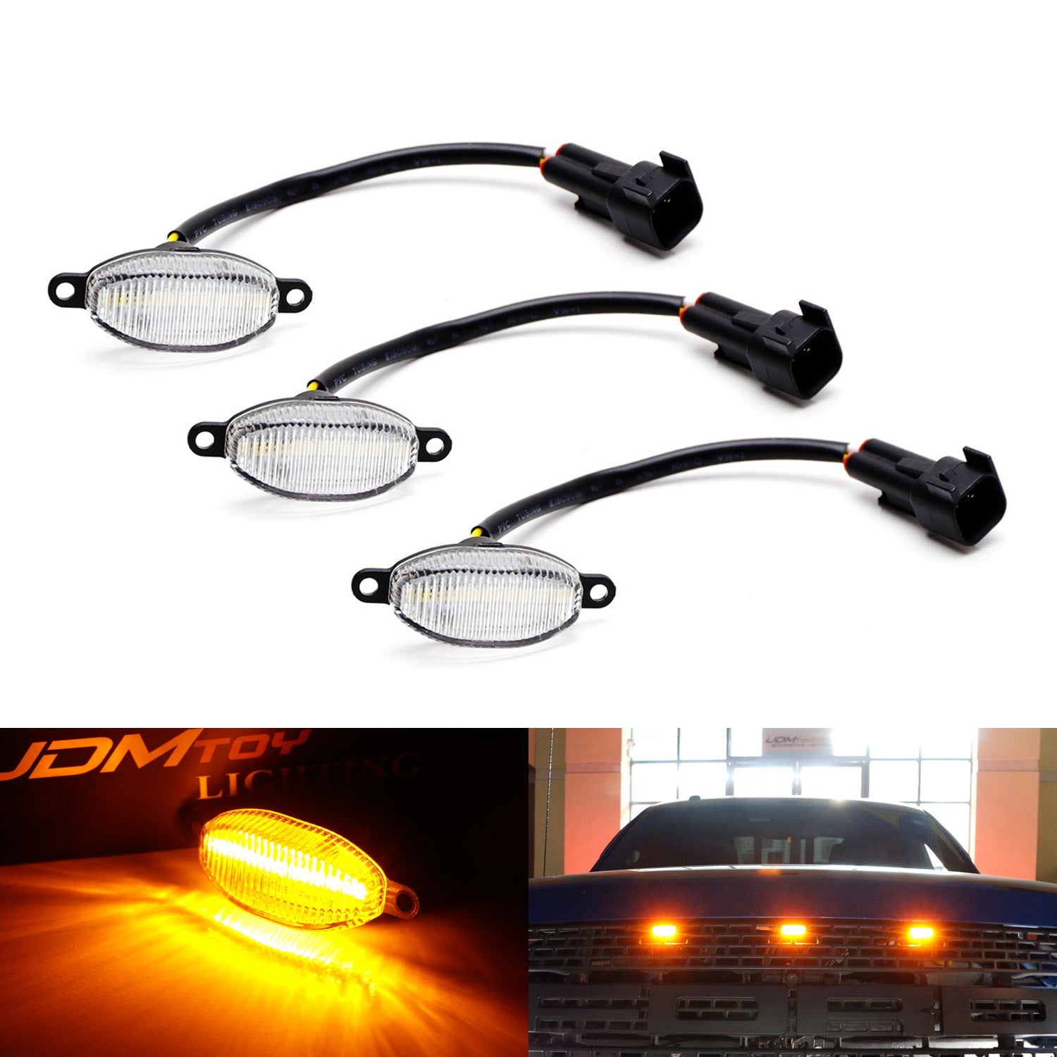 3pcs Clear 12-SMD Amber Yellow LED Front Grille Running Lights For For ...