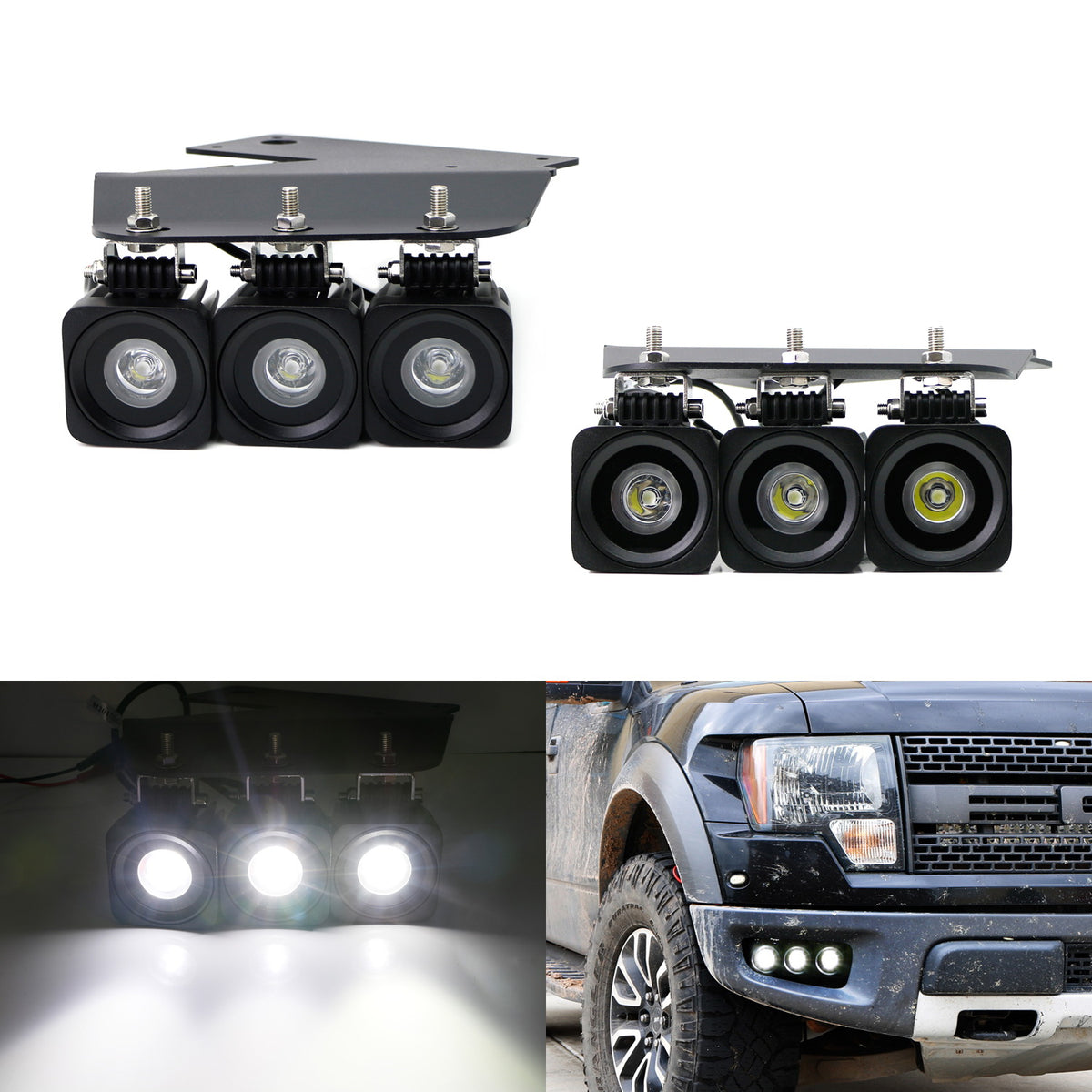 Triple 10W CREE LED Pods w/Lower Bumper Mount Bracket Wire For 10-14 F ...