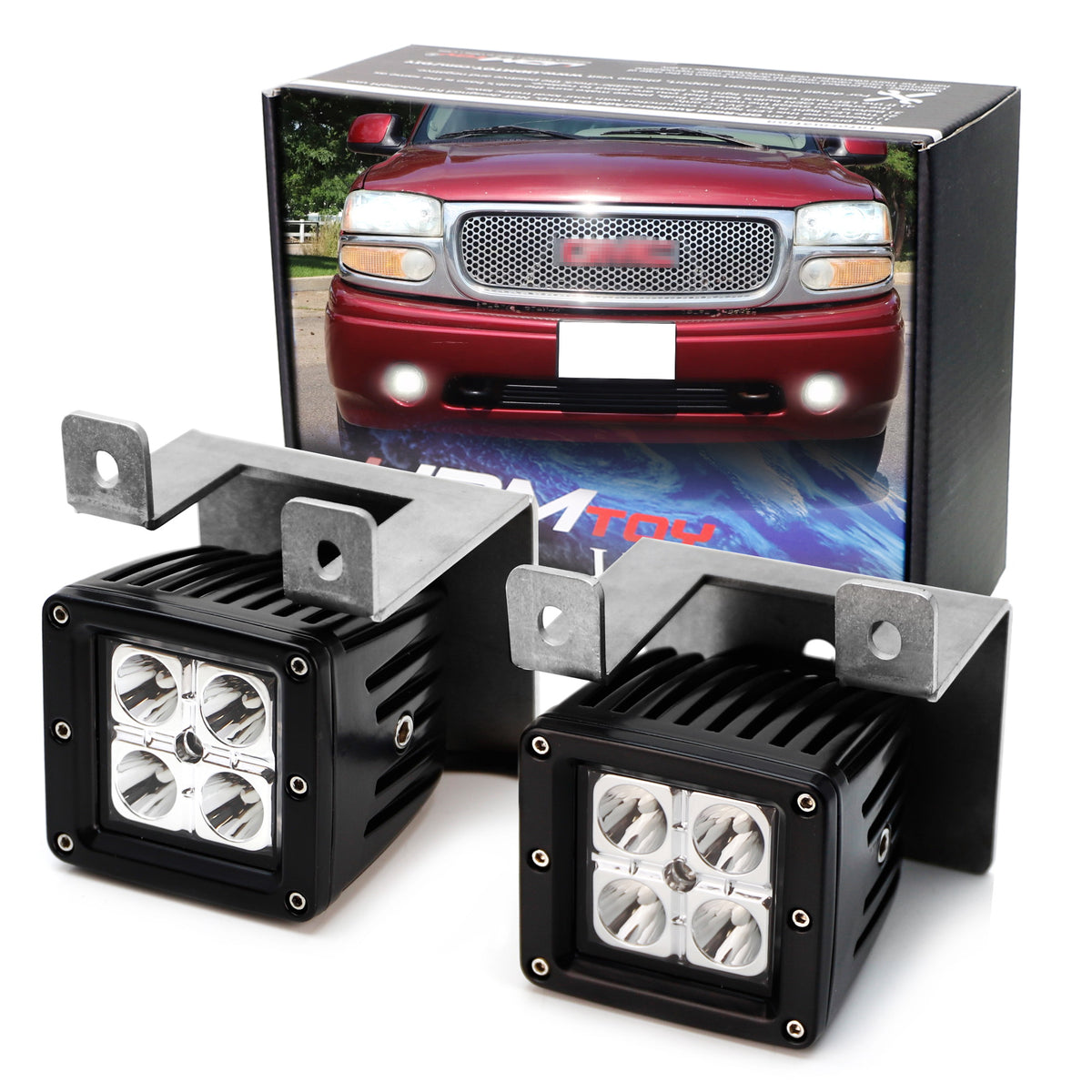 3" 20W LED Pod Fog Light Kit + Bracket Wiring For GMC 01-06 Yukon Dena ...
