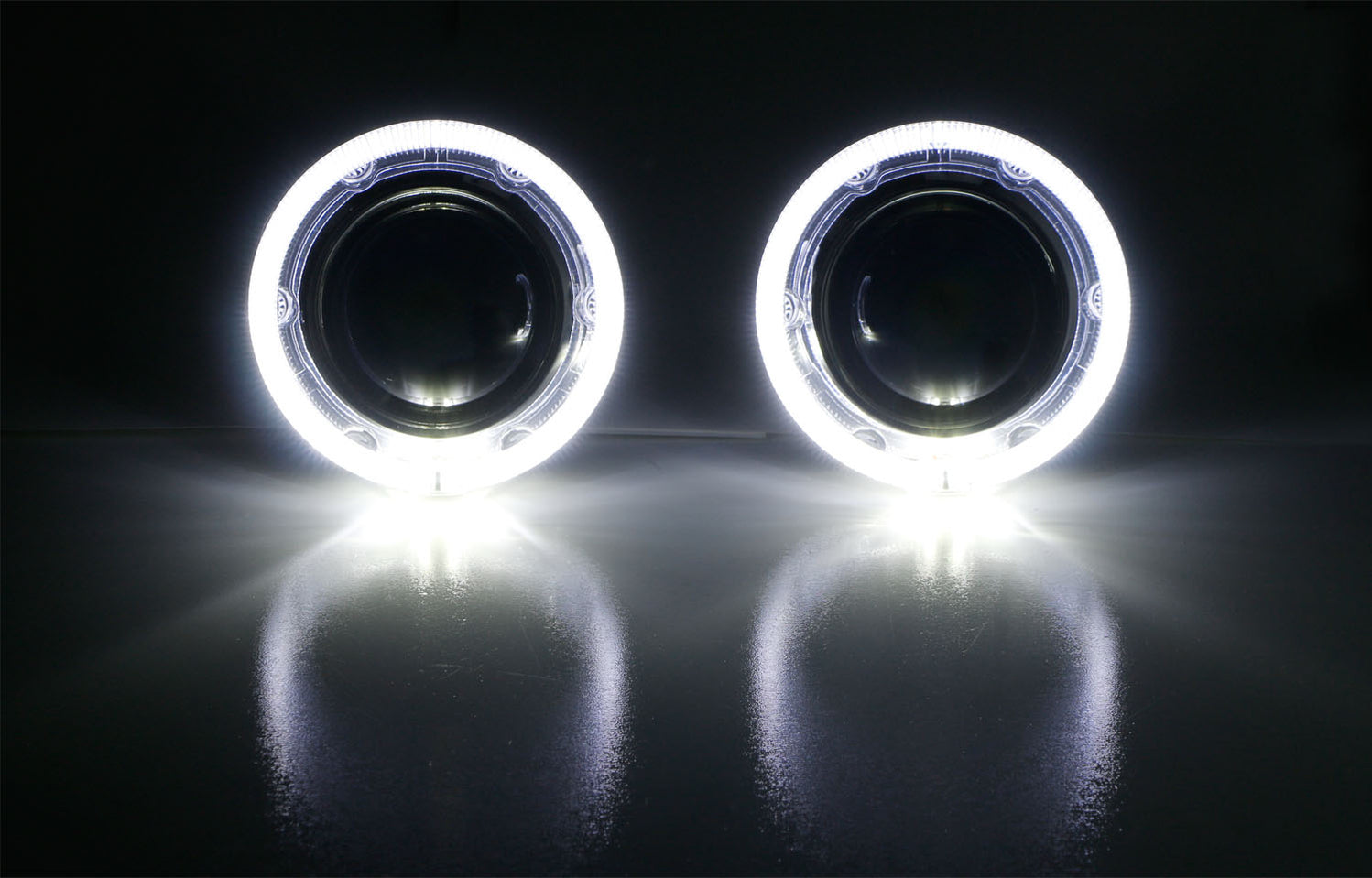 VW GTI Style White LED Halo Ring Angel Eye Shrouds For 3" H1 Headlamp ...