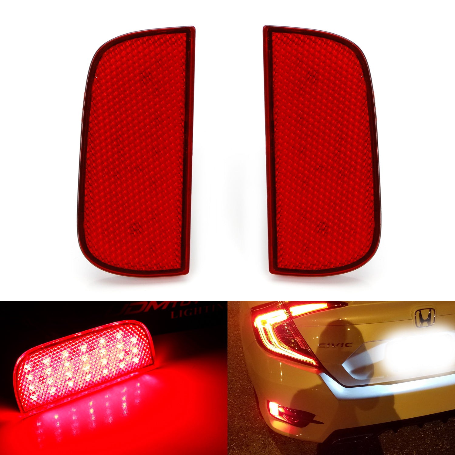 Red Lens 54-SMD LED Bumper Reflector Marker Lights For 16+ 10th Gen Ho ...