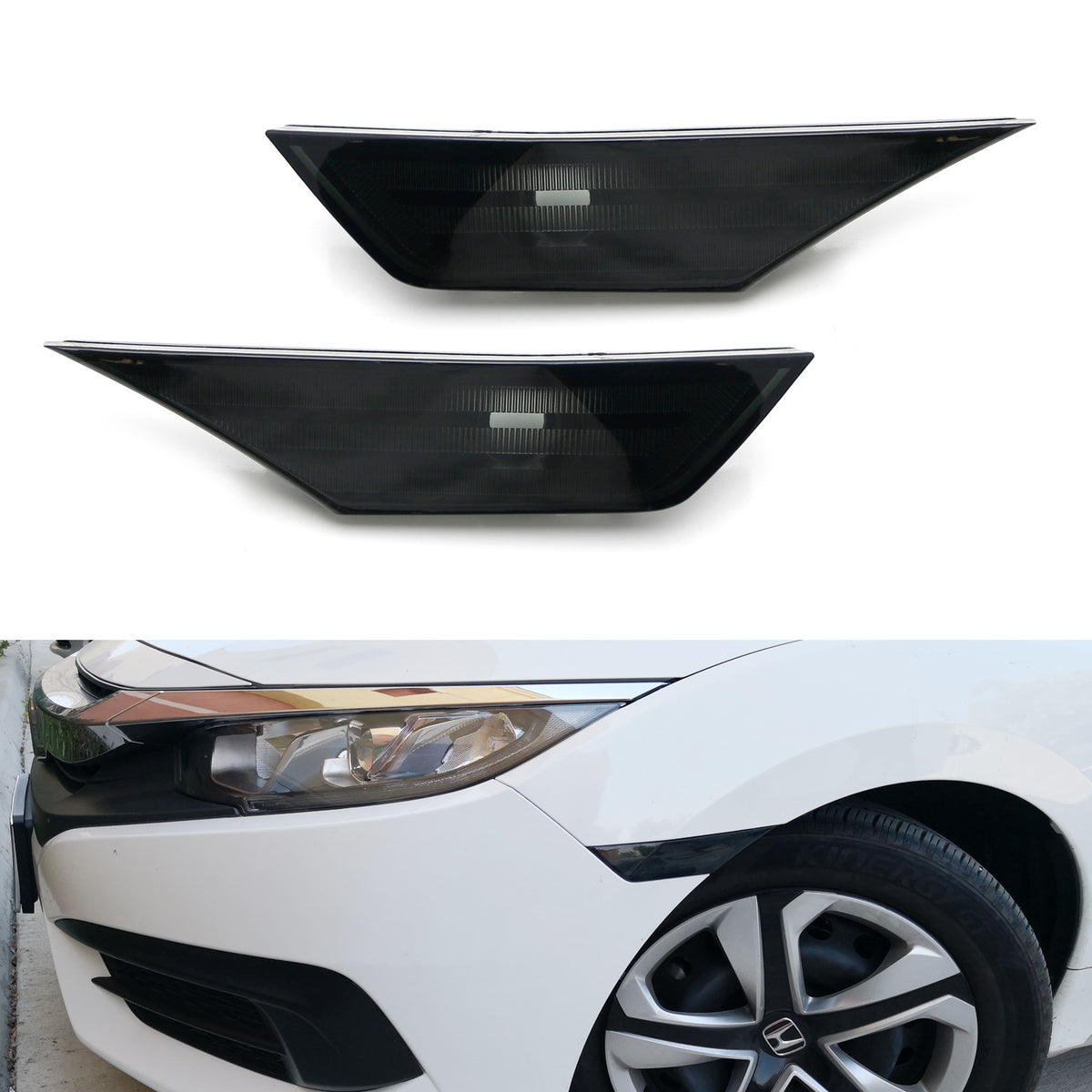 OEM-Replace Black Smoked Front Bumper Side Marker Lens For 2016-21 Hon ...