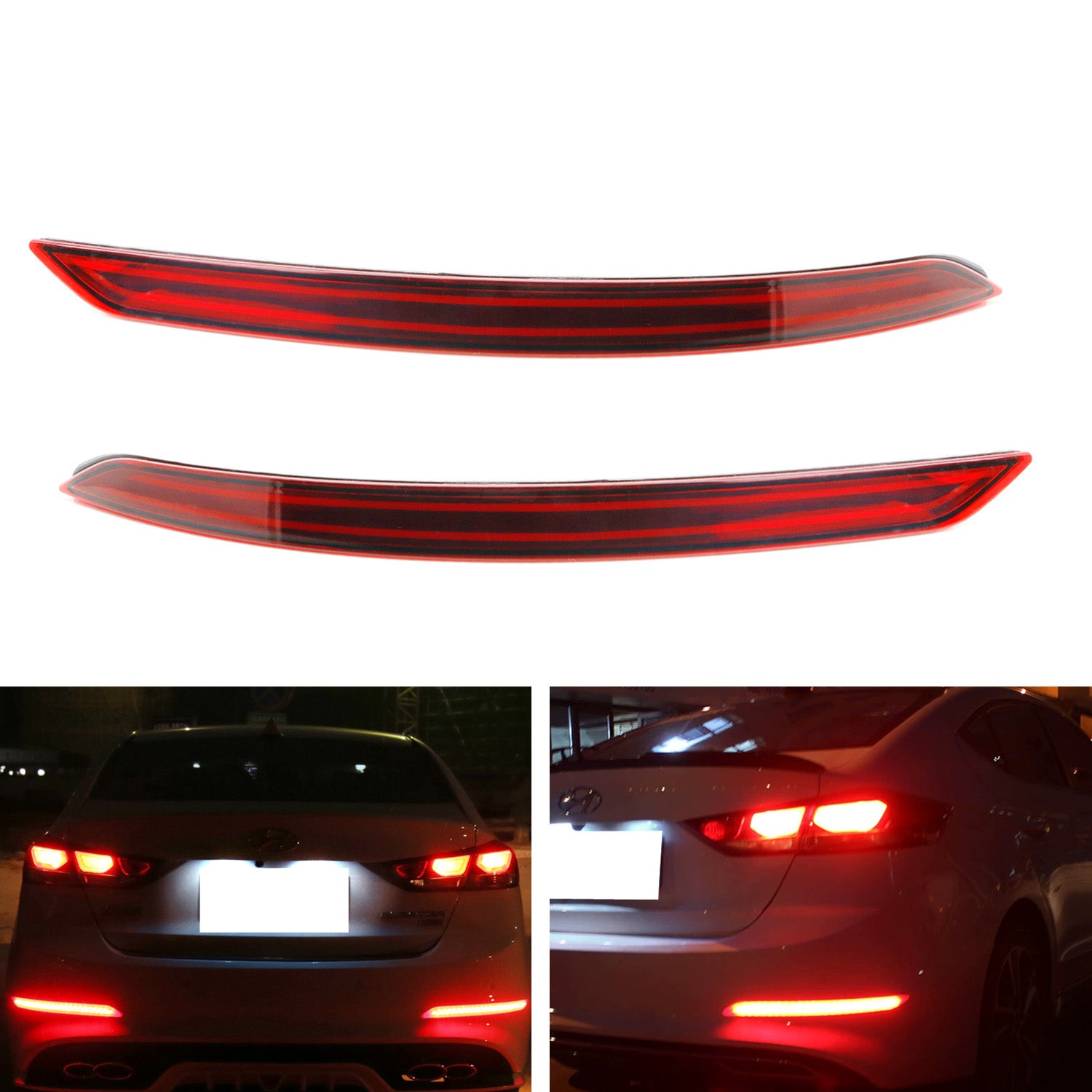 Red Lens Full LED Bumper Reflector Tail & Brake Lights For 17 18 Hyund ...