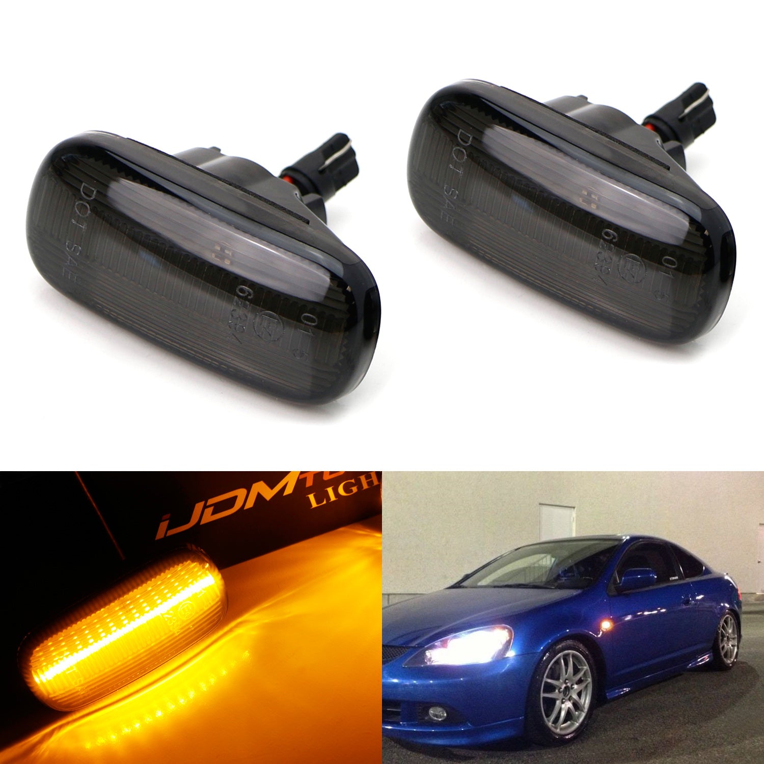 Smoked Amber Full LED Side Marker Lamps For JDM Honda/Acura RSX Integr ...