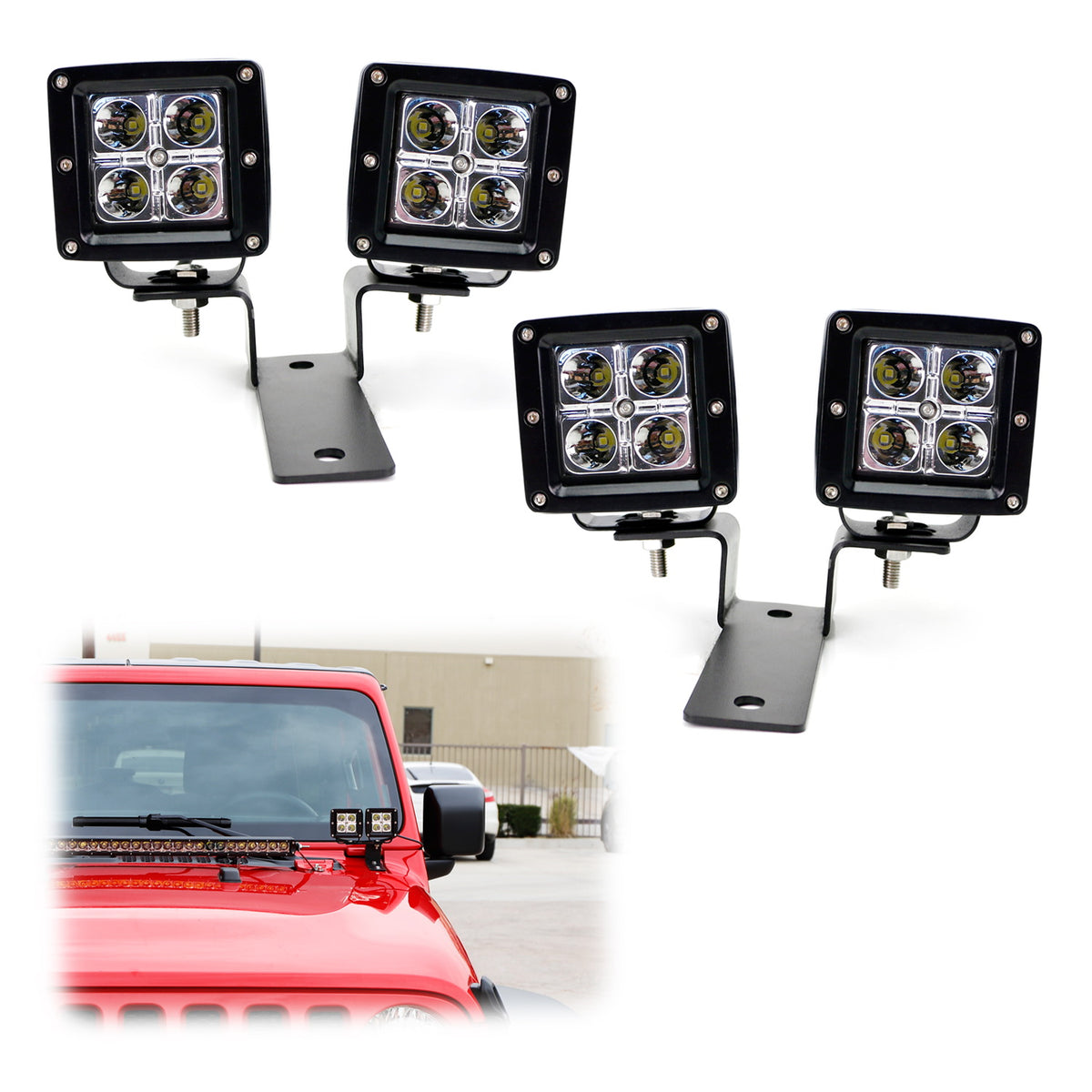 LED Pod Light Kit w/Brackets, Wiring For 2018+ Jeep Wrangler JL ...