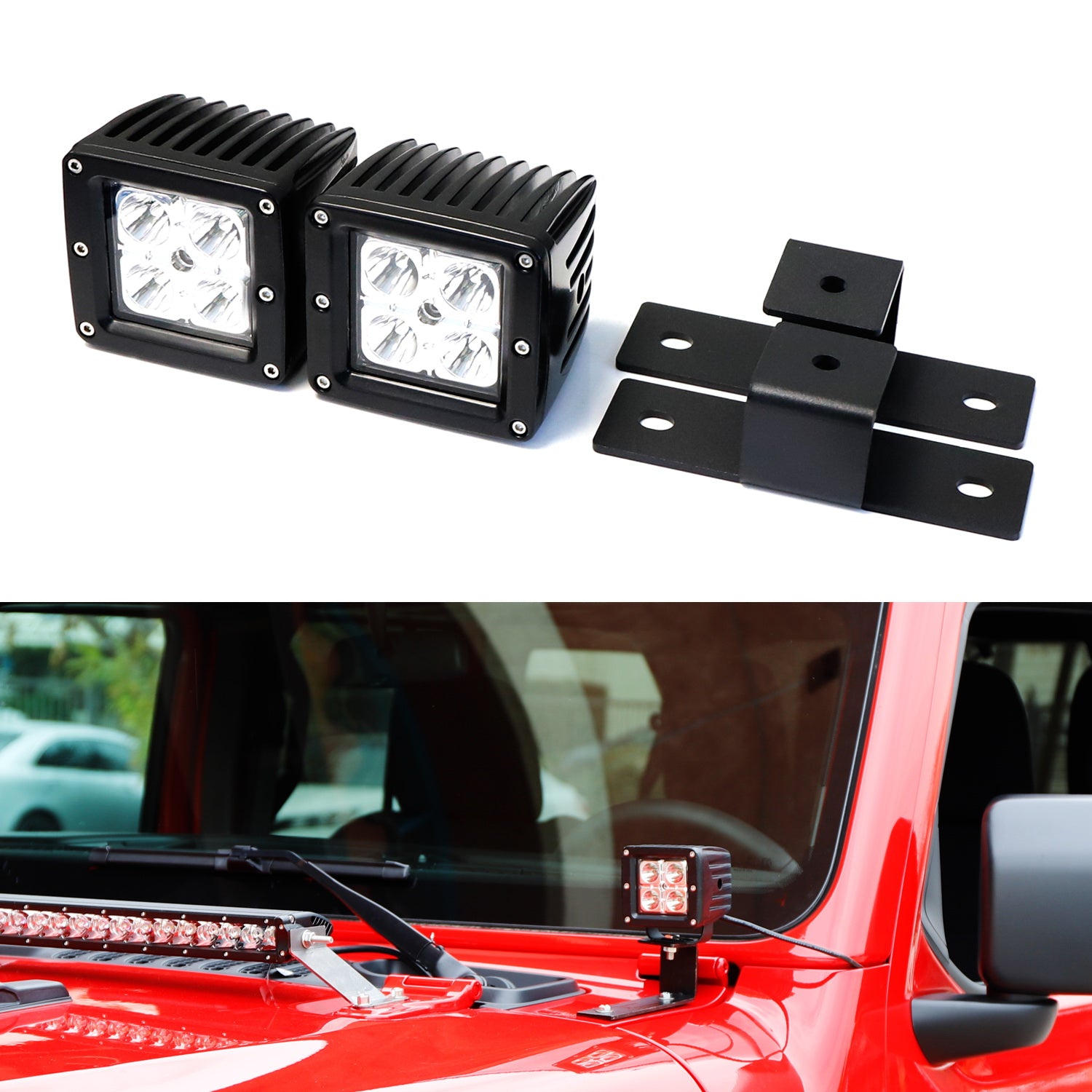 40W CREE LED Pod Light w/Windshield Mounting Brackets For 18-up Jeep W — iJDMTOY.com