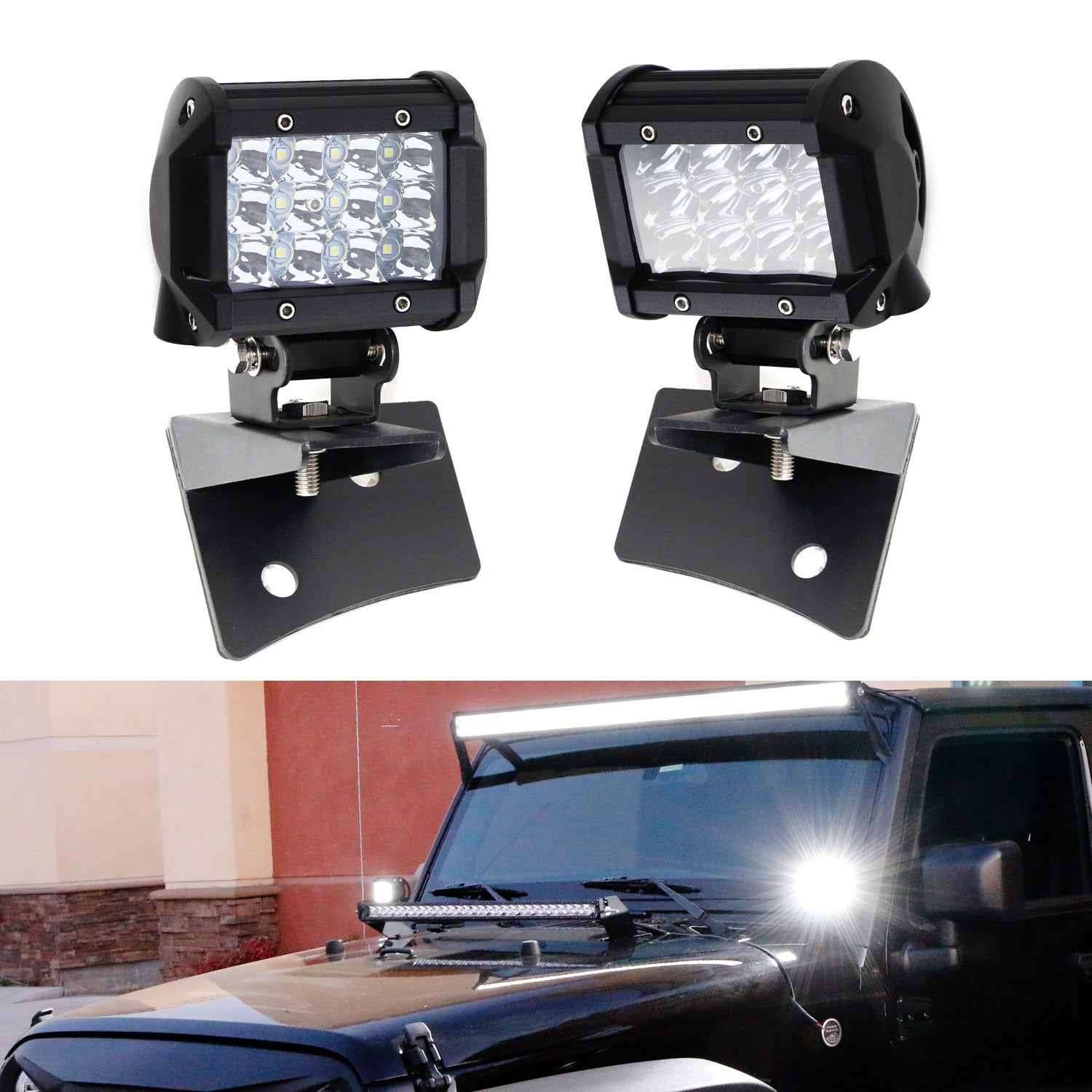 36W LED Pod Light w/A-Pillar Mounting Bracket, Wiring For 07-17 Jeep W ...