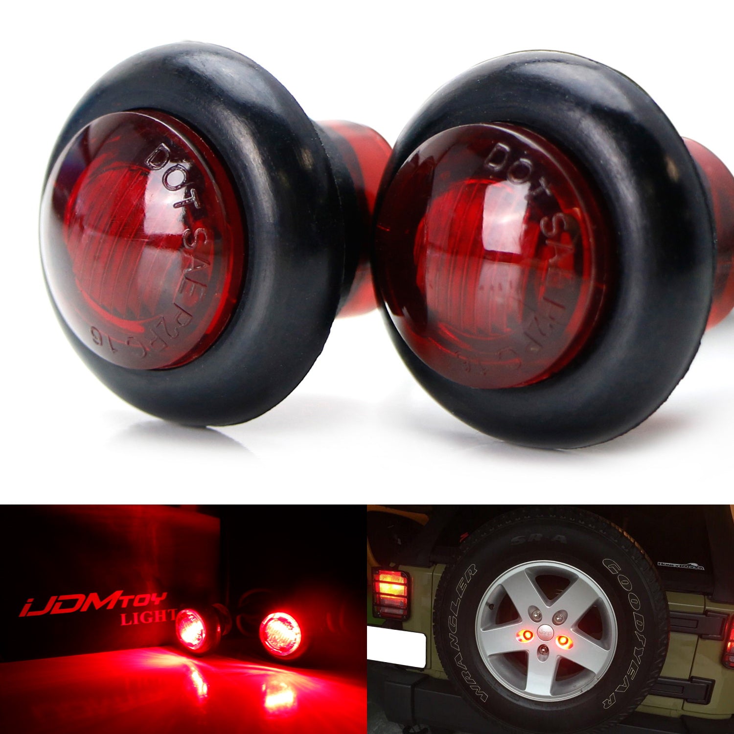 Rear Mount Spare Tire Lug Nut Insert Red 3rd LED Brake Lights For Jeep ...