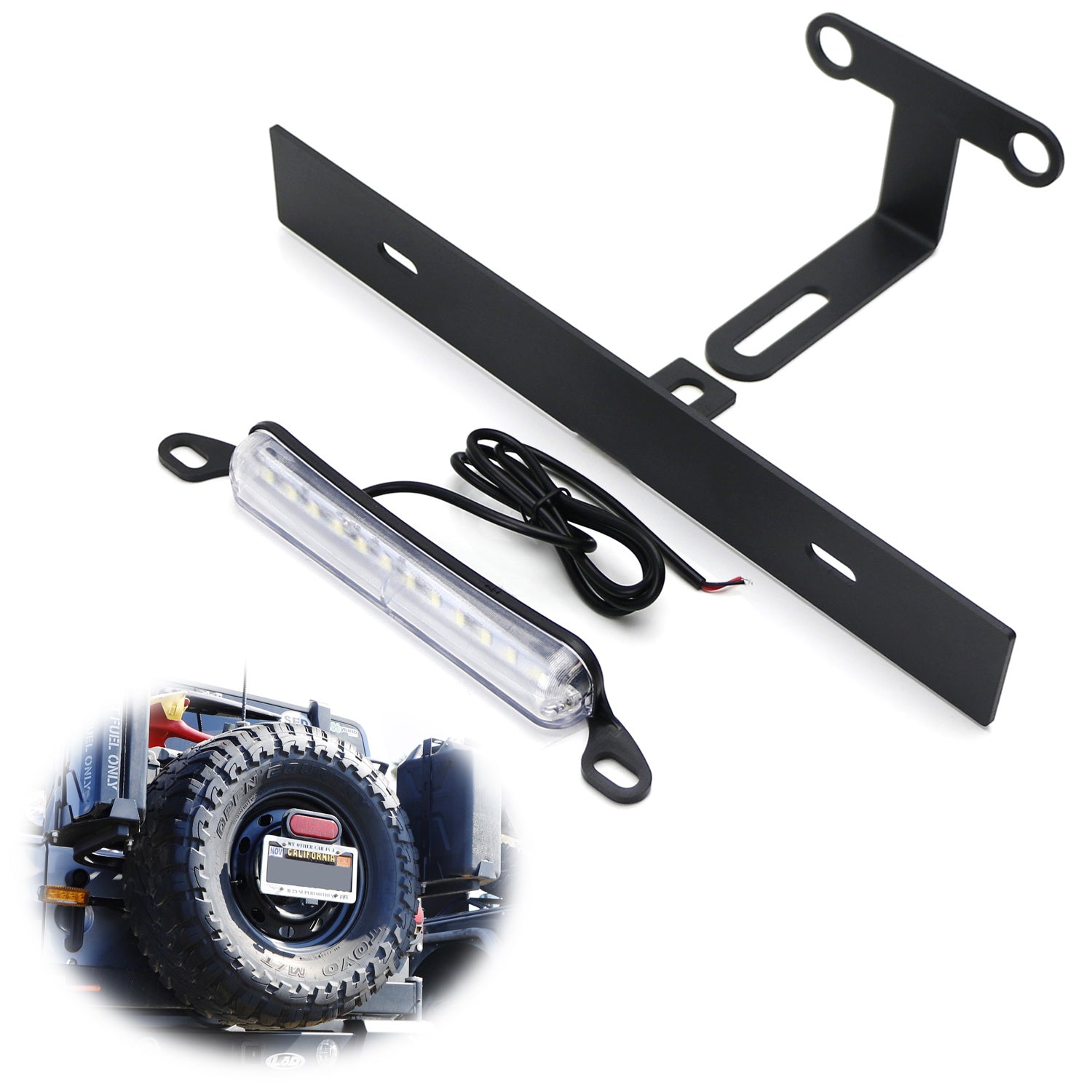 Rear Spare Tire Mount License Plate Bracket w/ LED Light For 07-17 Jee ...