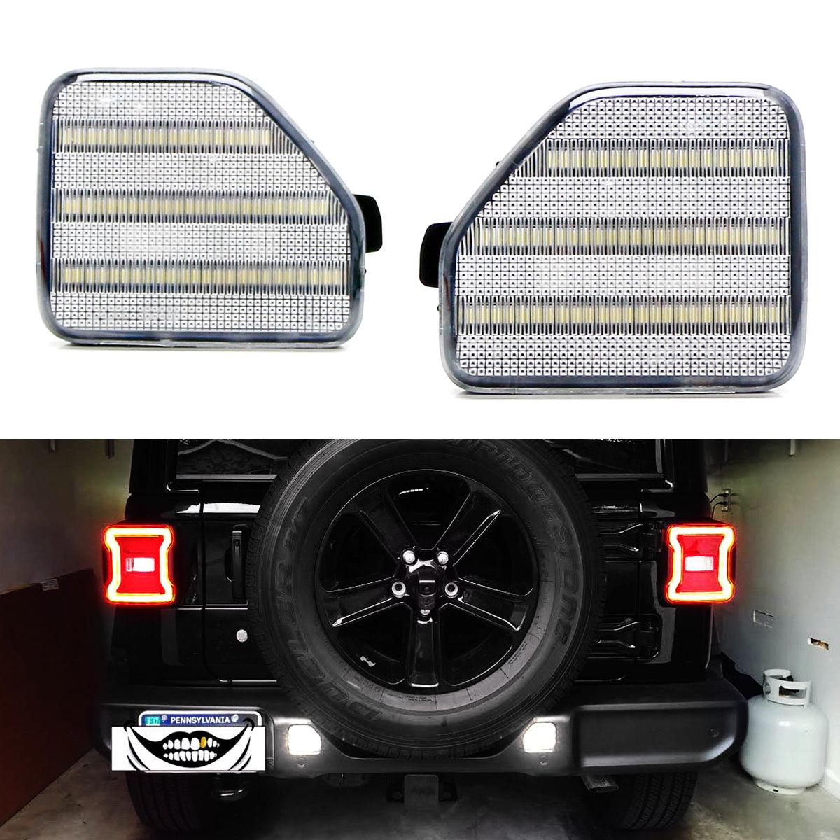 White LED Rear Bumper Reflector Light Kit For 18-up Jeep Wrangler JL ...