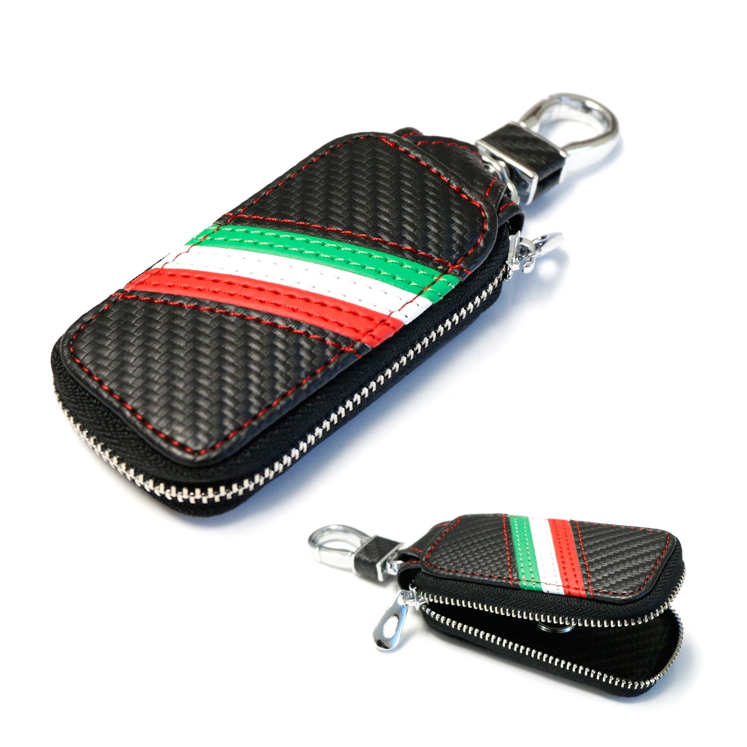 Italian Flag Stripe Carbon Fiber Leather Key Holder Cover For Fiat Fer ...