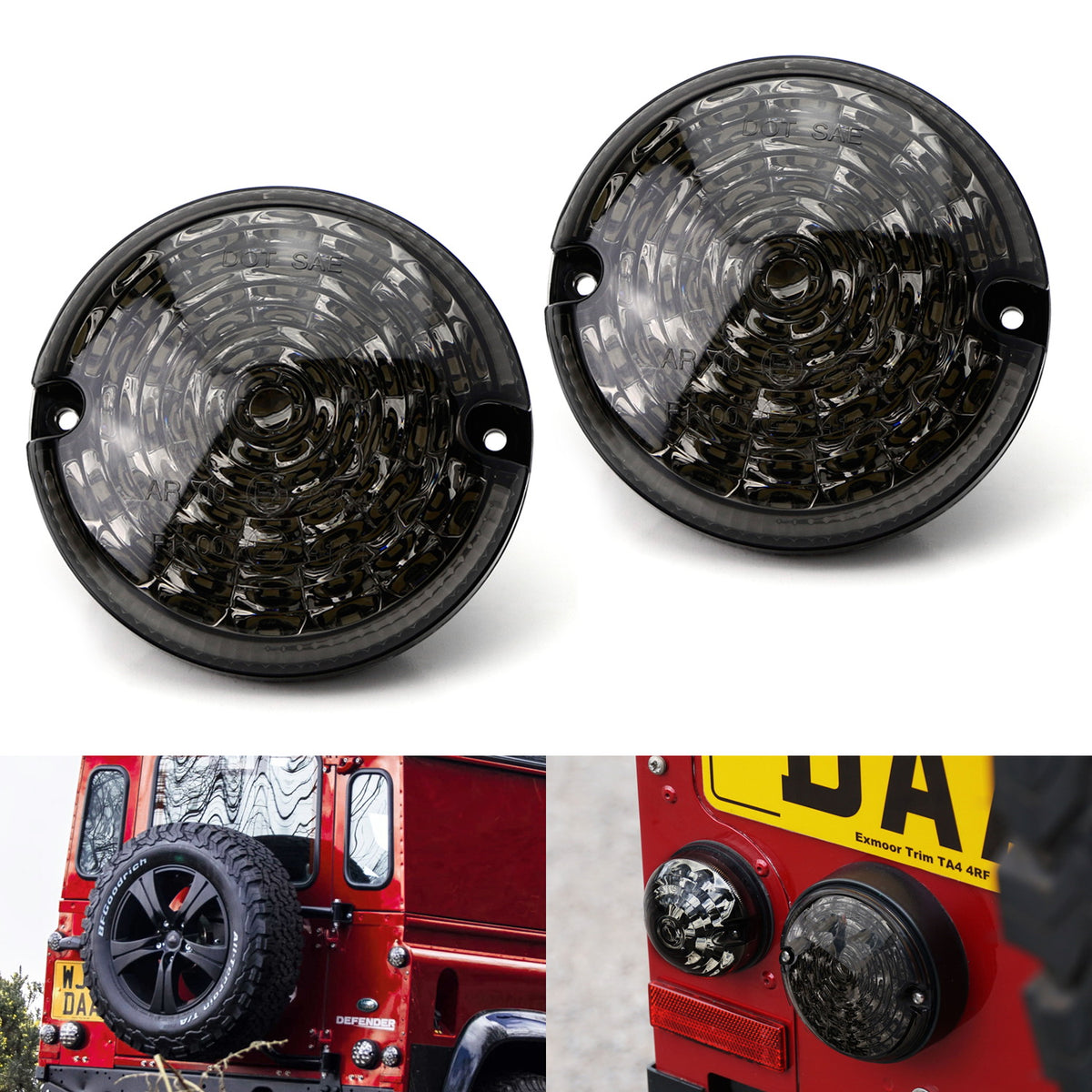(2) 95mm NAS Style Smoked Lens Full LED Upgrade Kit For Land Rover Def ...
