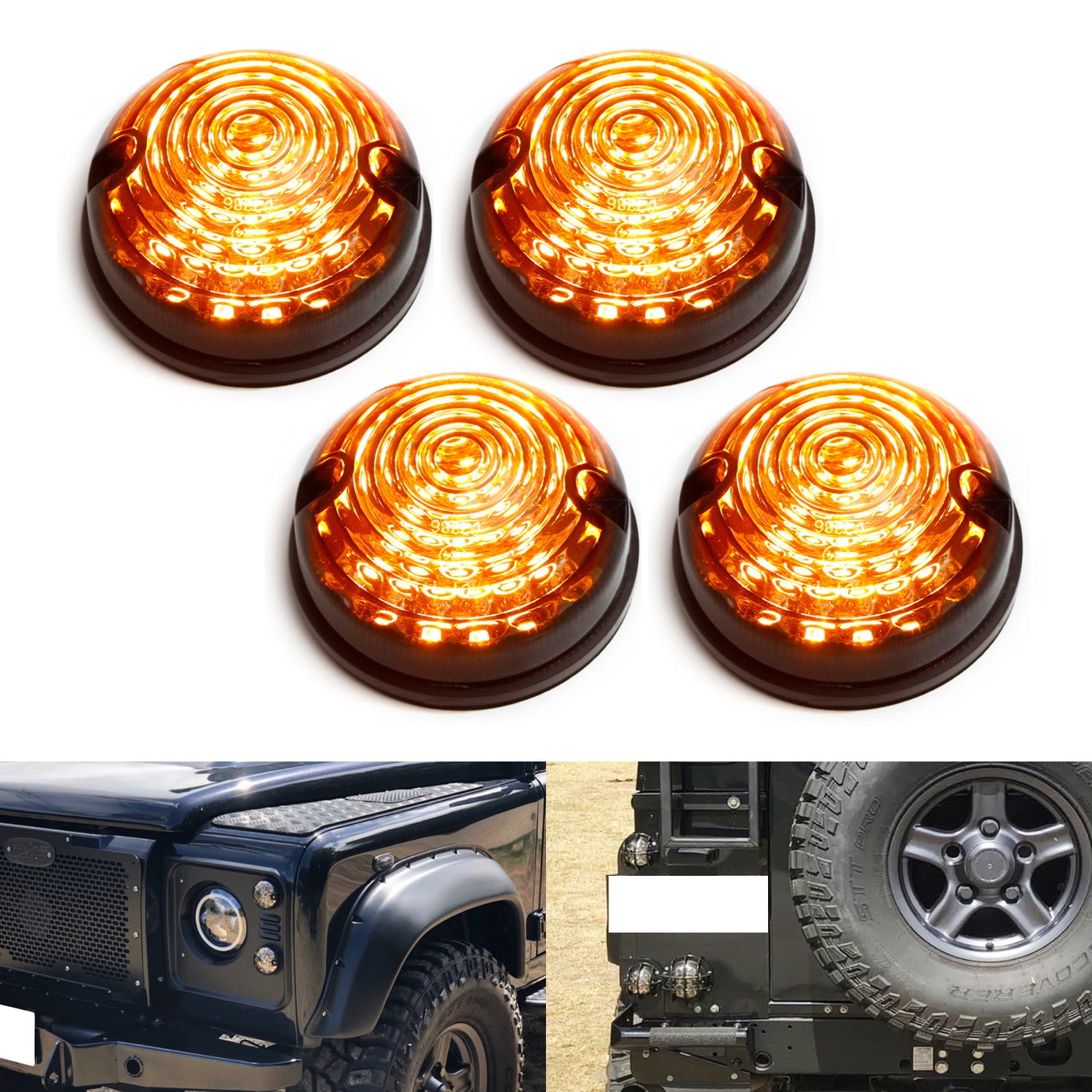 (4) Amber LED Front & Rear Turn Signal Lights For Land Rover Defender ...