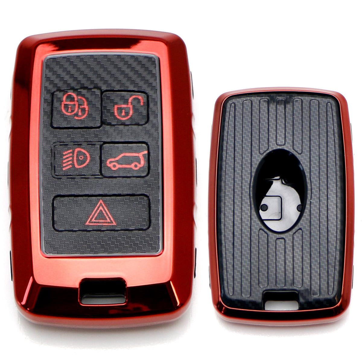 Red w/Carbon Fiber TPU Key Fob Protective Case For Land Rover 18-up Ra ...