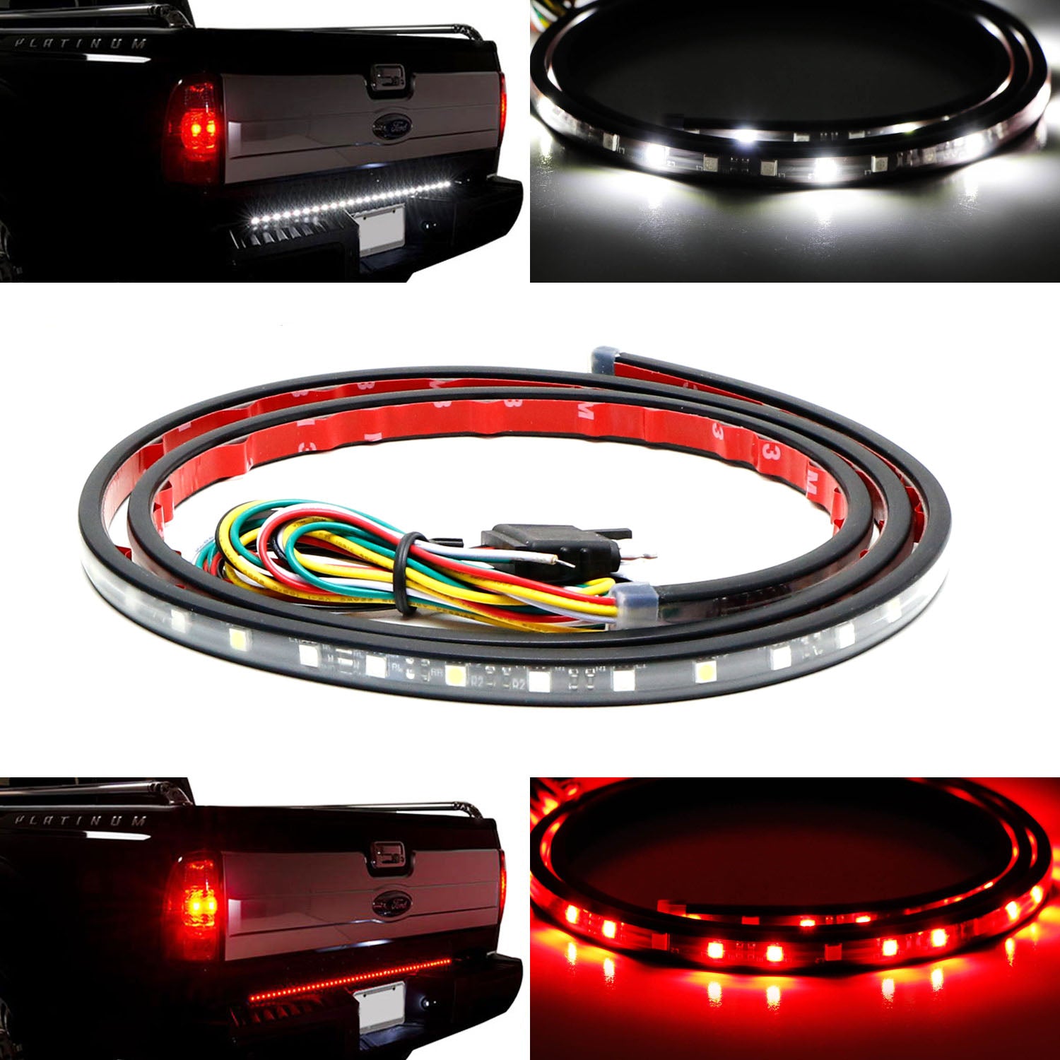 60" Red/White LED Tailgate LED Light Bar w/ Turn Signal, Backup Revers ...