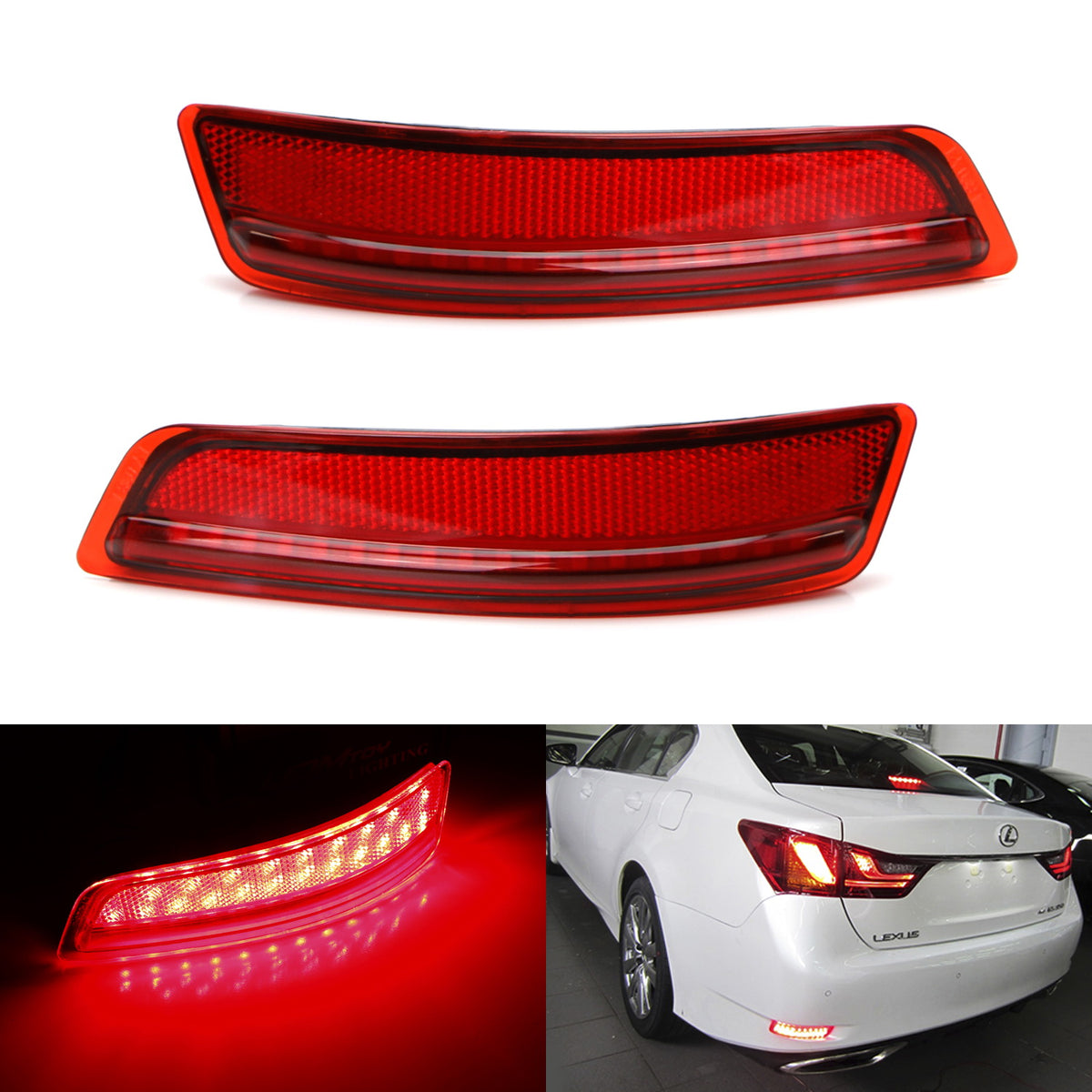 Red Lens 80-SMD LED Bumper Reflector Marker Lights For 2013-2018 Lexus ...