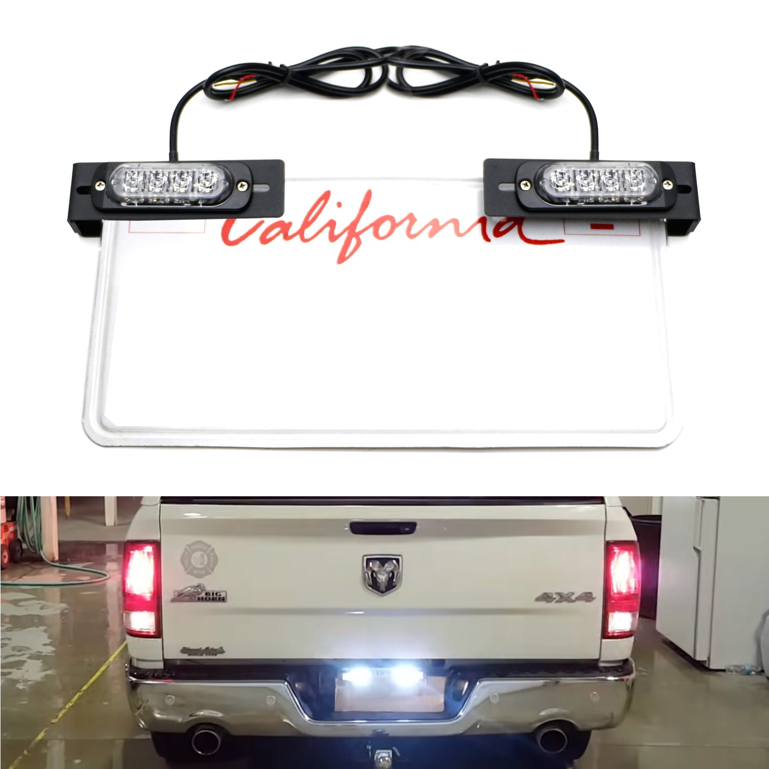 Amber/White LED License Plate Mount Strobe Warning Light Kit For Truck ...