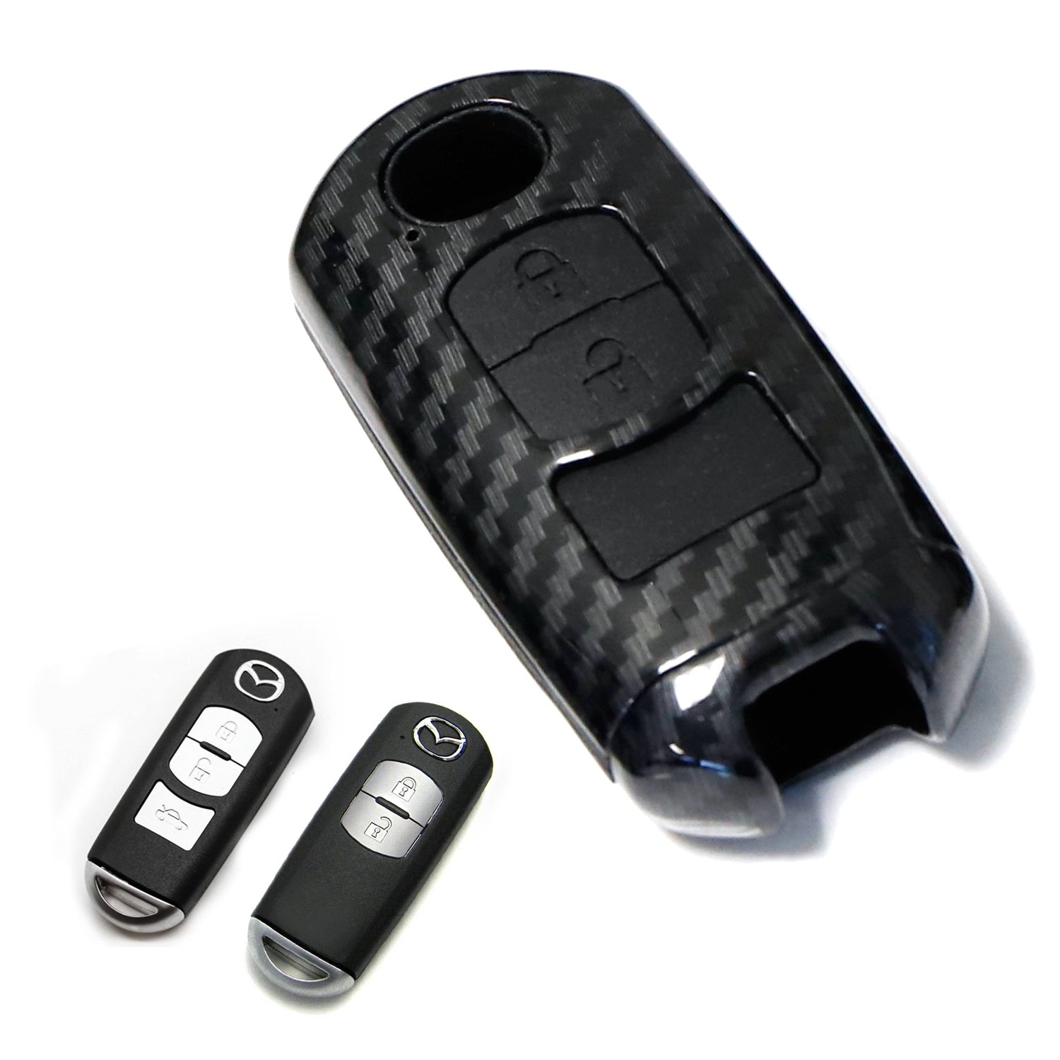 Carbon Fiber Smart Key Fob Shell w/ Button Skin For Mazda 3 5 6 CX3 CX ...