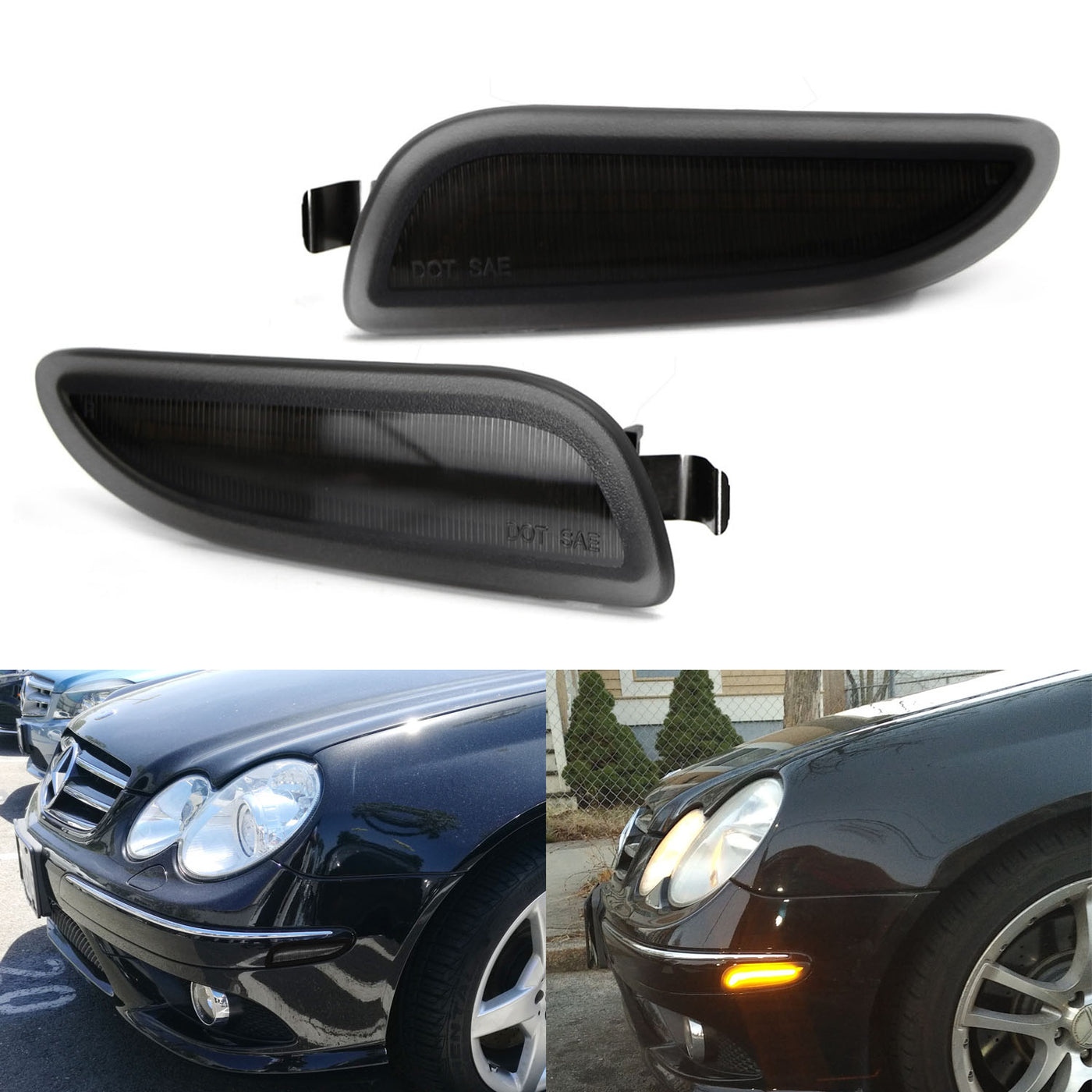Euro Smoked Lens Amber LED Side Marker Lights For 2003-09 Mercedes W20 ...