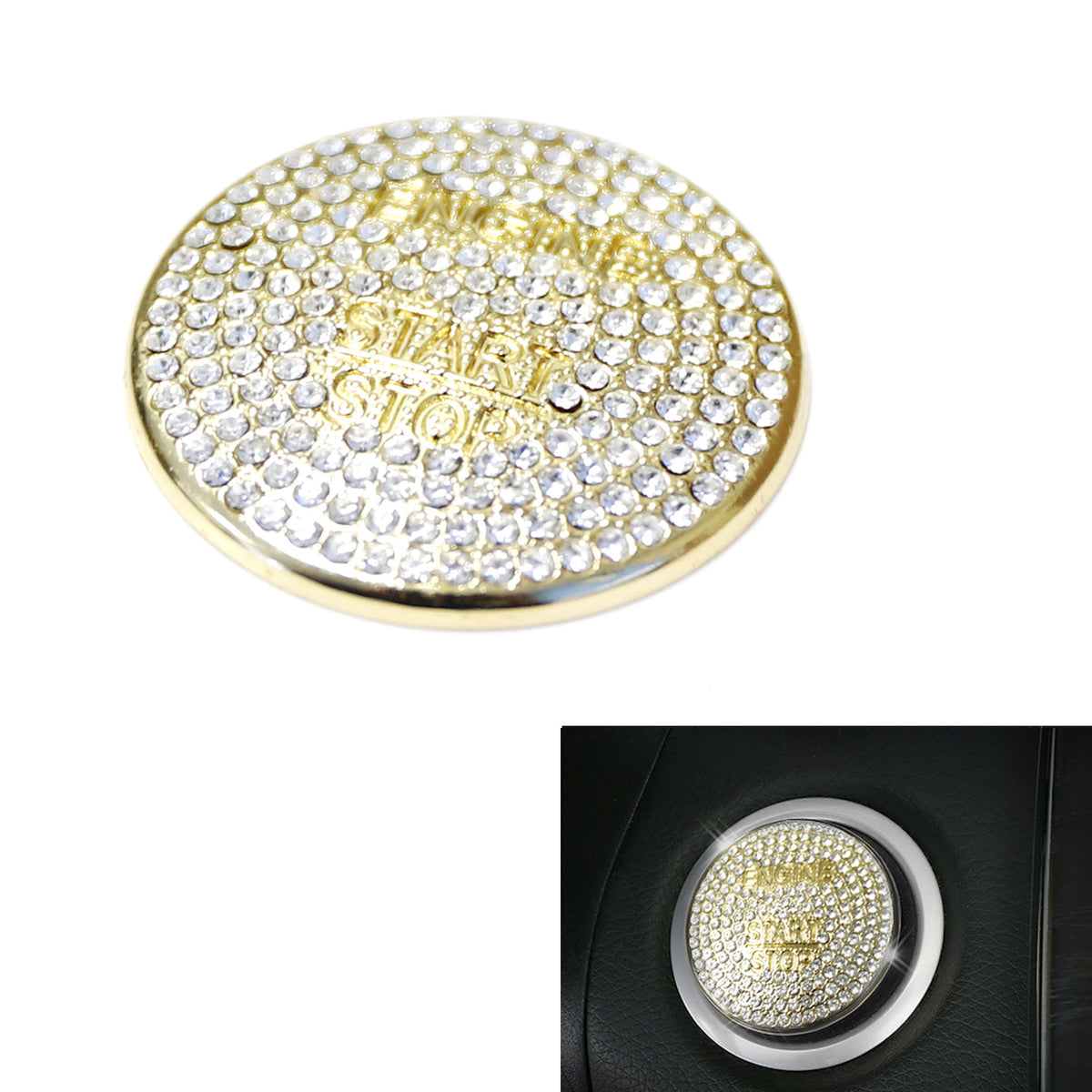 Gold Crystal Keyless Engine Start/Stop Push Start Button Cover Cap For ...