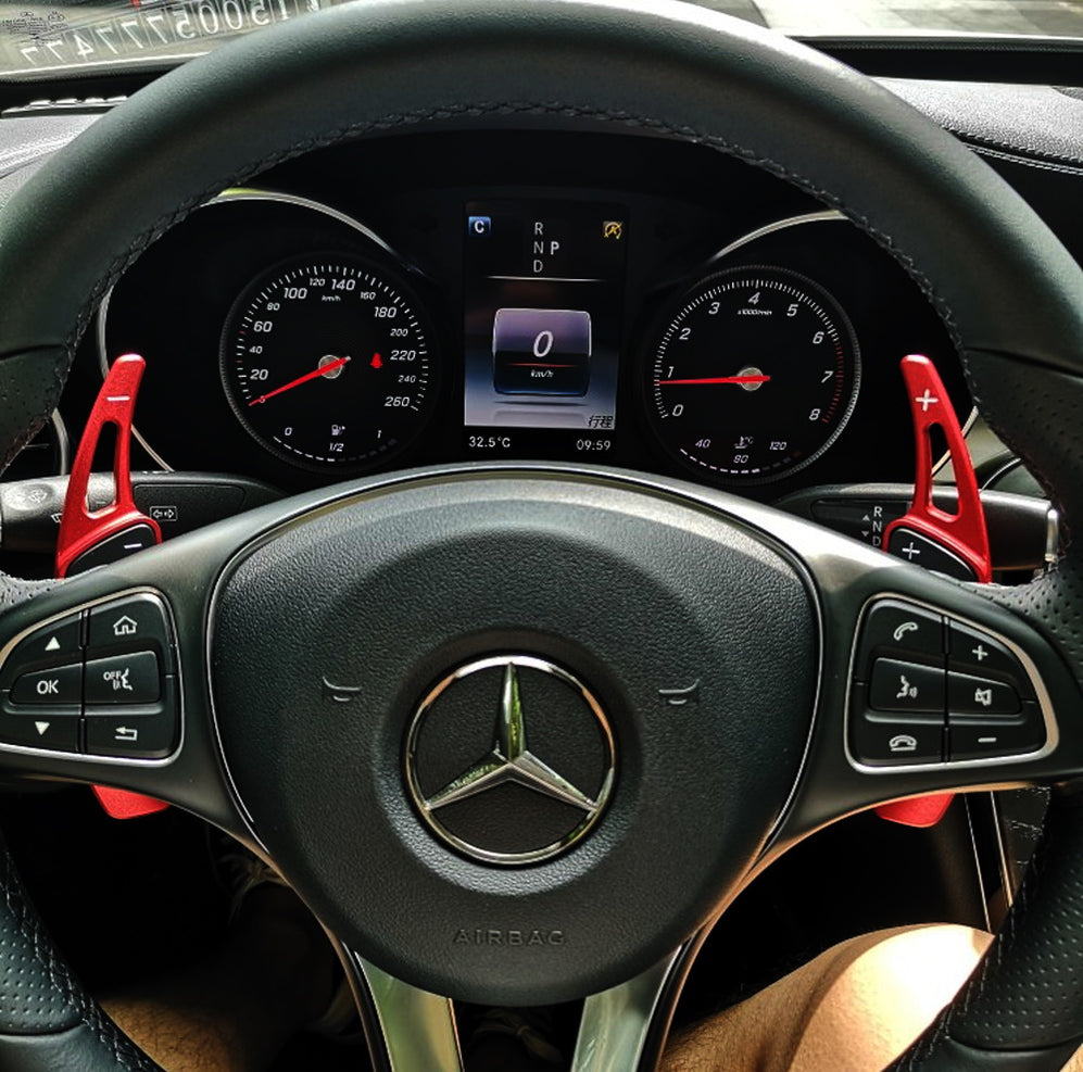 Red Aluminum Steering Wheel Paddle Shifter Extensions For Mercedes C E ...