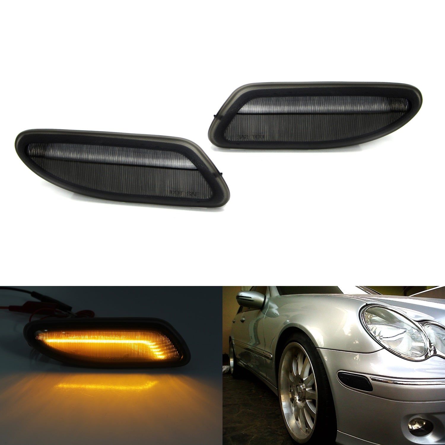 Euro Smoked Lens Amber LED Side Marker Lights For 01-07 Mercedes W203 ...