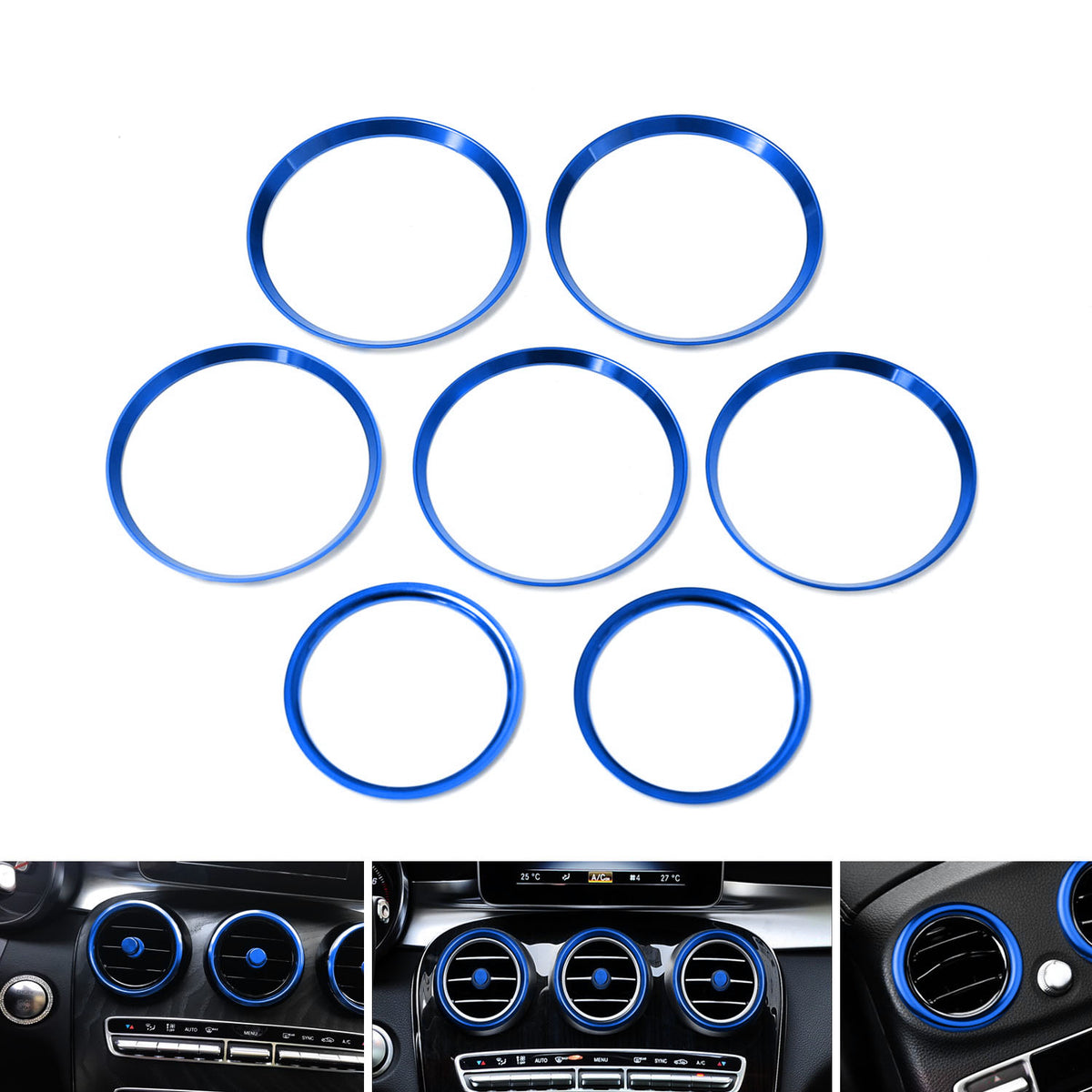 Blue AC Vent Outer Trim Decoration Cover Set For Mercedes W205 C-Class ...