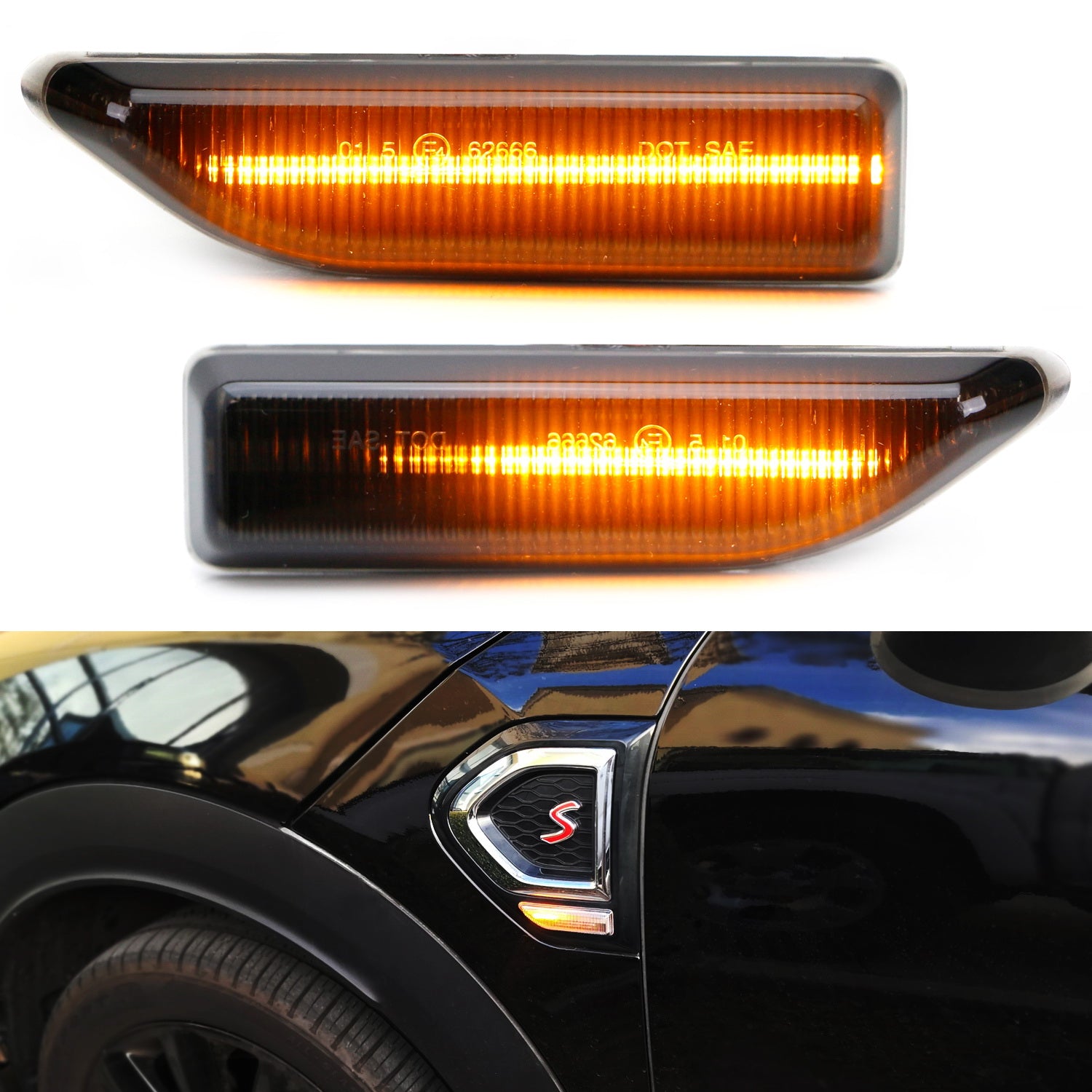 Smoke Sequential Amber LED SideMarker Light For 17-up MINI Cooper F60 ...