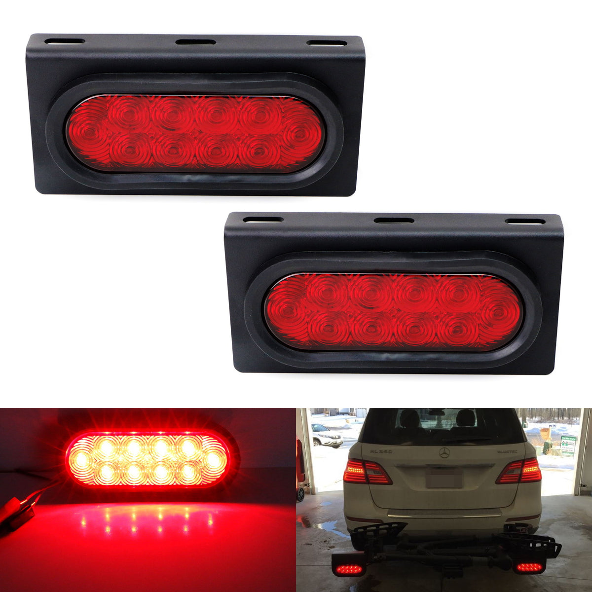 Red 6-1/2" Oval Surface Mount LED Brake/Tail Lamps w/ 3mm Thick Flush ...