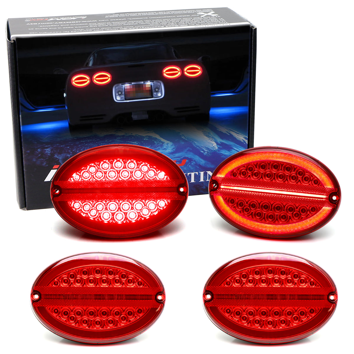 Red/Chrome Full LED Halo/Laser Tail Lights w/Hyper Flash Bypass For C5 ...