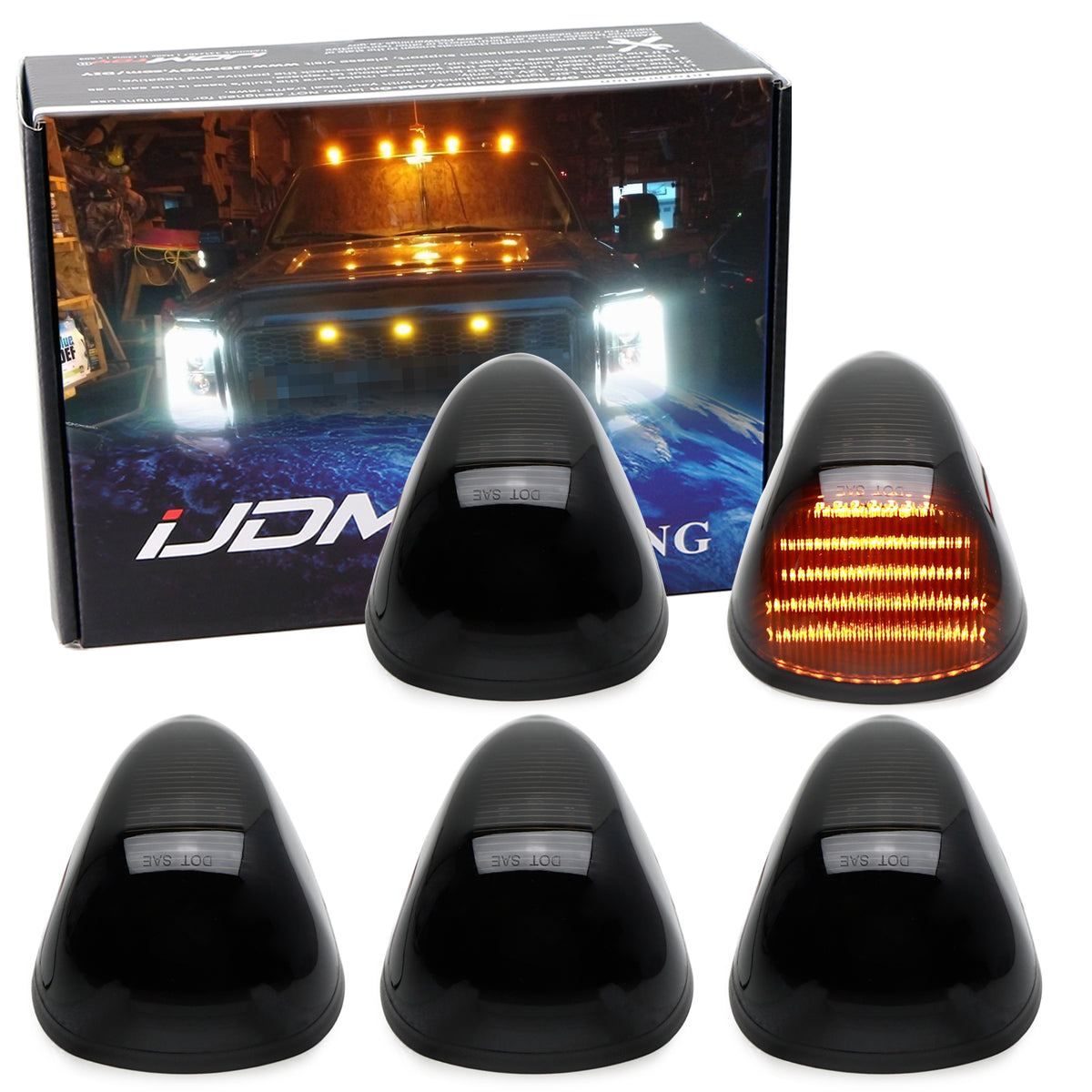 5pc Smoked Lens Amber Full LED Cab Roof Marker Lights For Ford 1999-06 — iJDMTOY.com