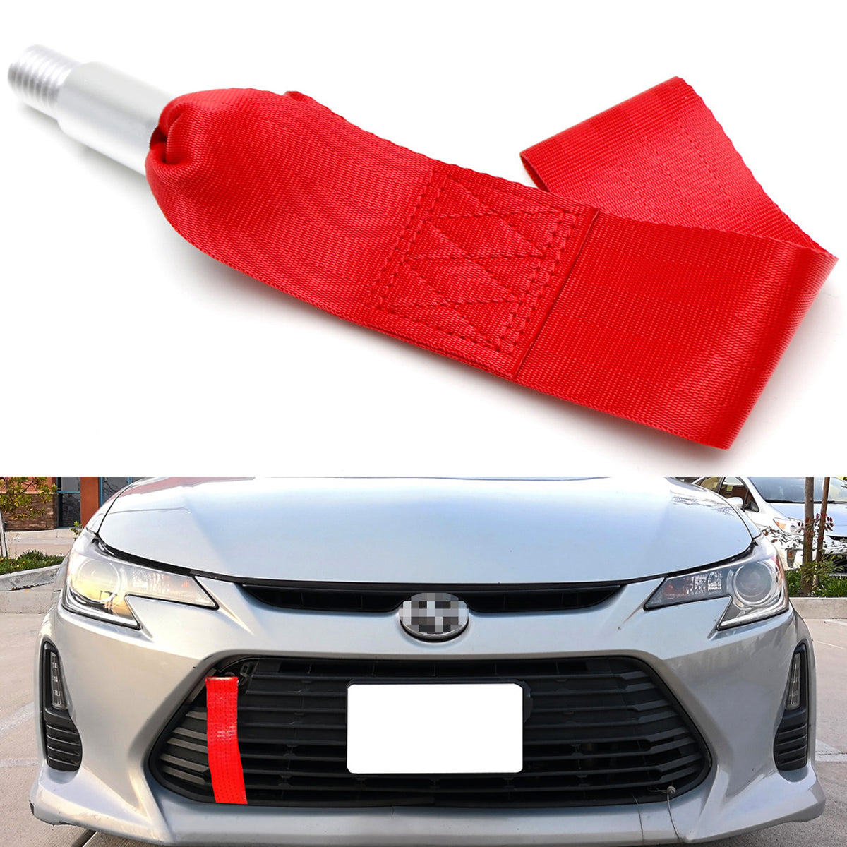 Racing Style Tow Hook Mount Sports Red Towing Strap For 2005-10, 14-16 ...