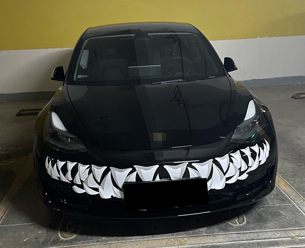 65-in Black/Grey Mouth/Teeth Vinyl Decals For Tesla Model-3 Model-Y Fr ...
