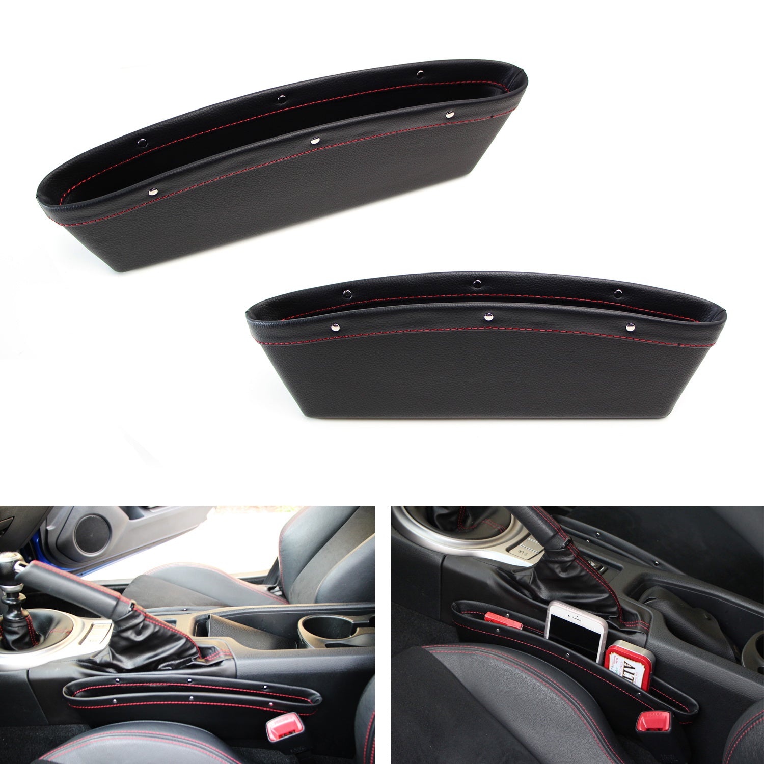Black Leather Car Side Pocket Organizers, Car Seat Catchers For Key, W ...