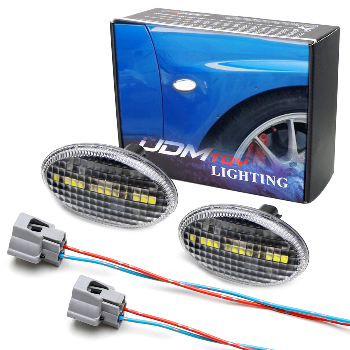 JDM-Spec Full White LED Fender Side Markers w/Adapter Wire For Impreza ...