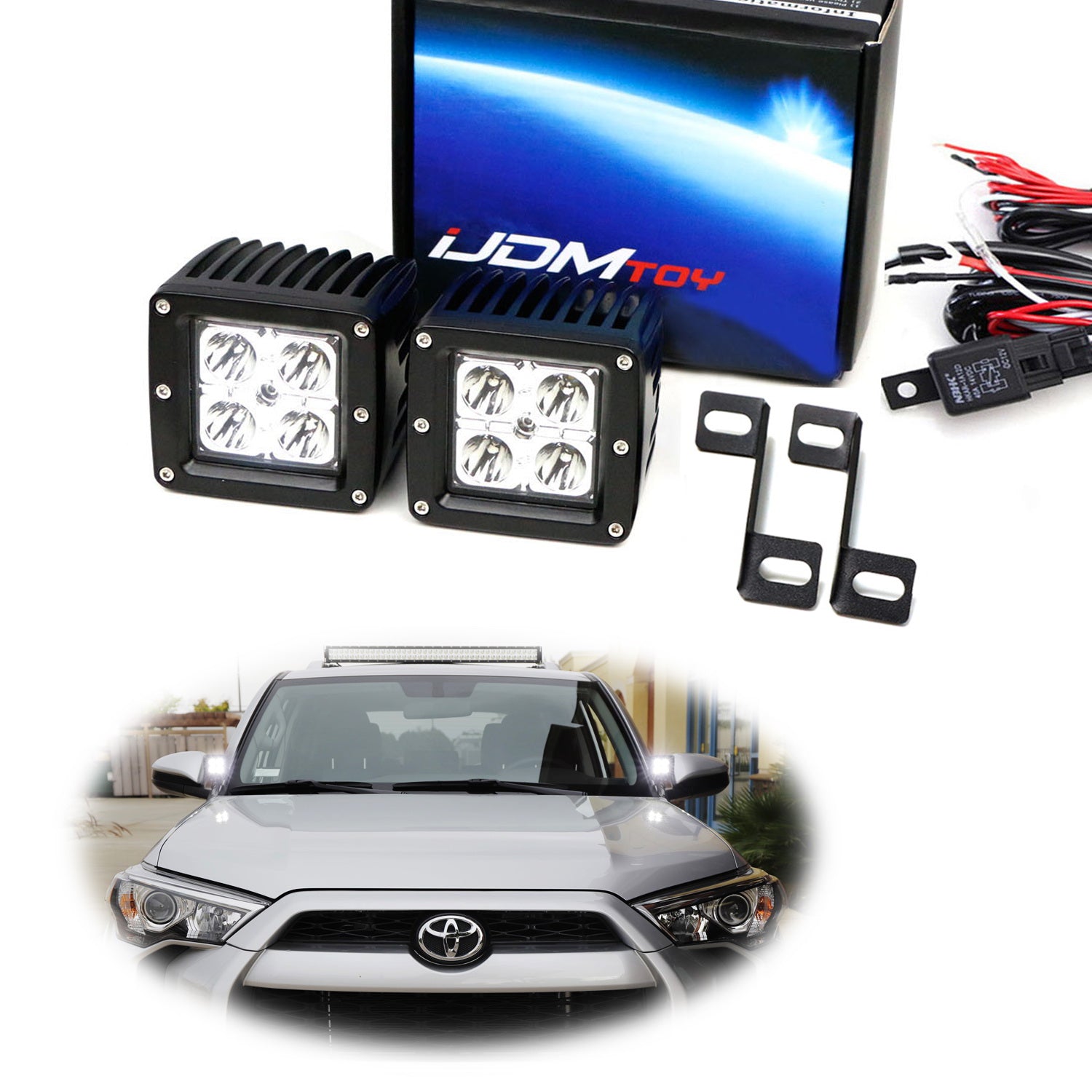 A-Pillar/Ditch Mount LED Pod Light Kit w/ Bracket/Wiring For 14+ Toyot ...