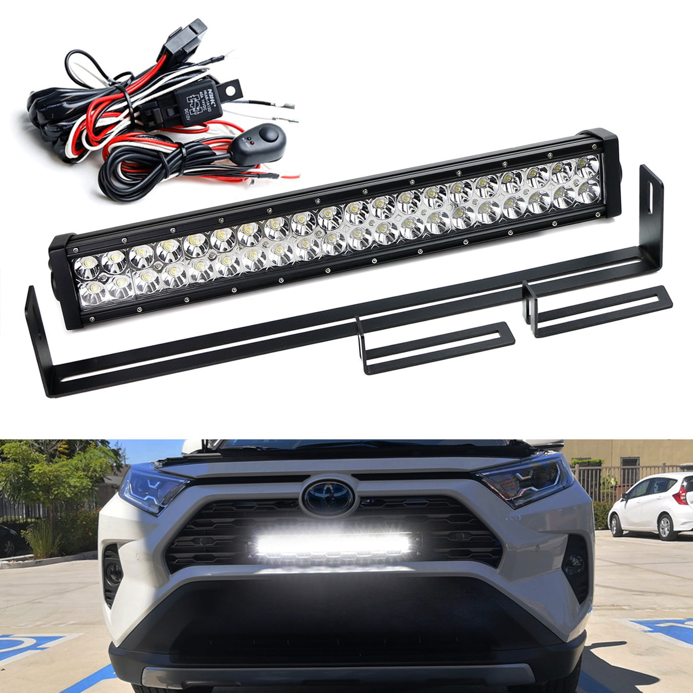19+ Toyota RAV4 Behind Front Grille LED Light Bar w/Mount Brakcet Wire ...