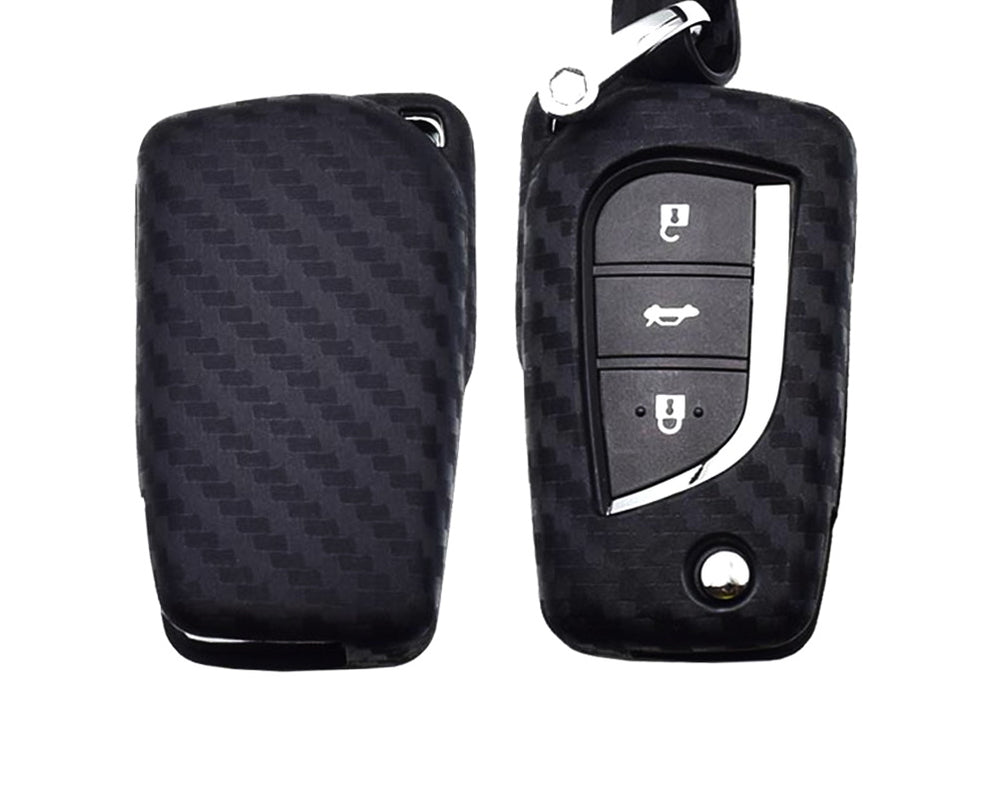 Carbon Fiber Soft Silicone Key Fob Cover For 2018-up Toyota Camry Flip ...