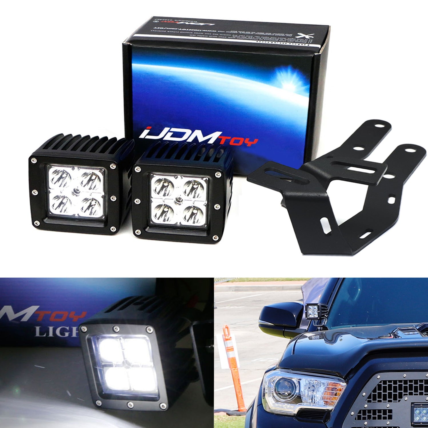 40W CREE LED Pod Light Kit w/ A-Pillar Brackets, Wiring For 16-23 Toyo ...
