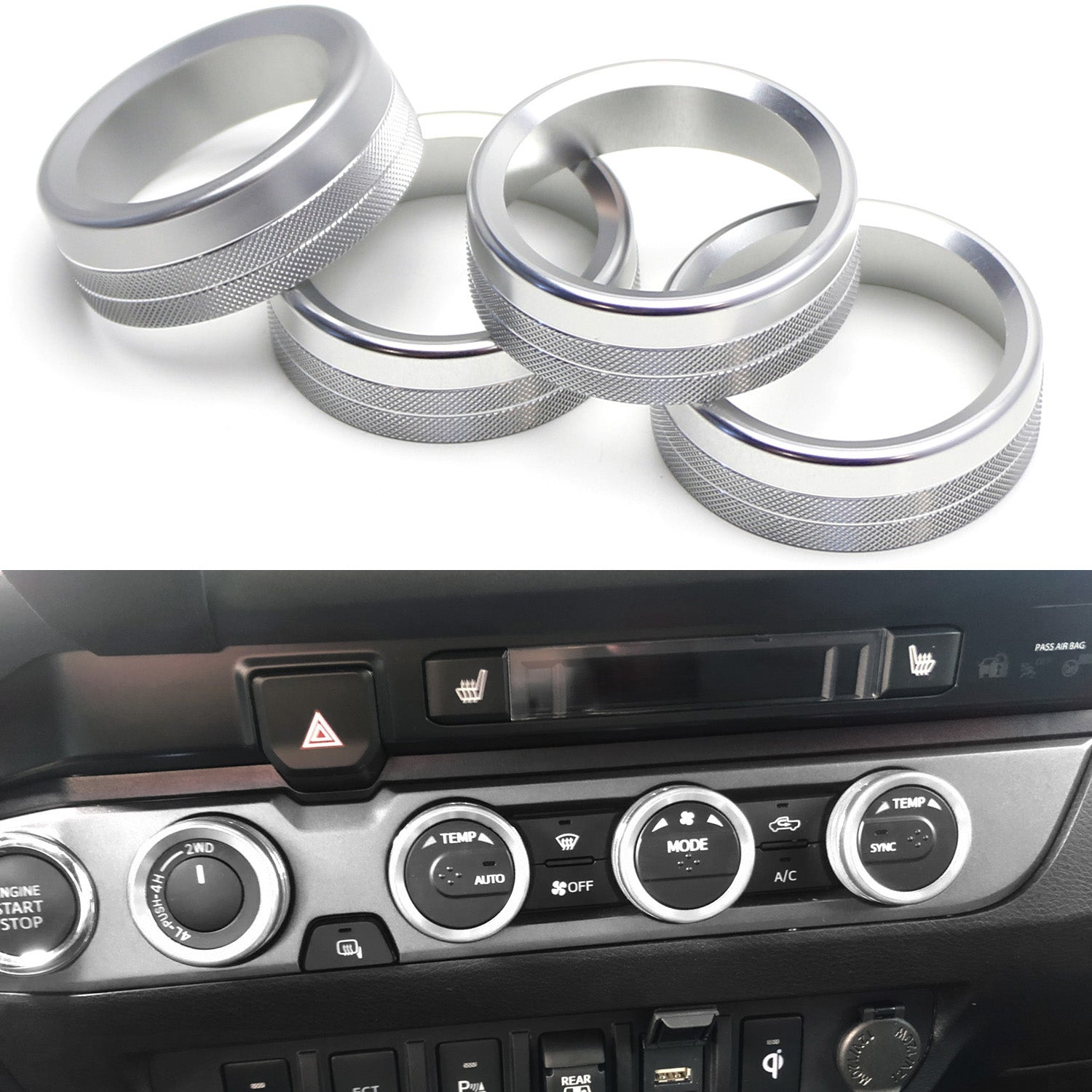 Silver AC Air Conditioner & 2WD/4WD Switch Knob Ring Cover For 2016-20 ...