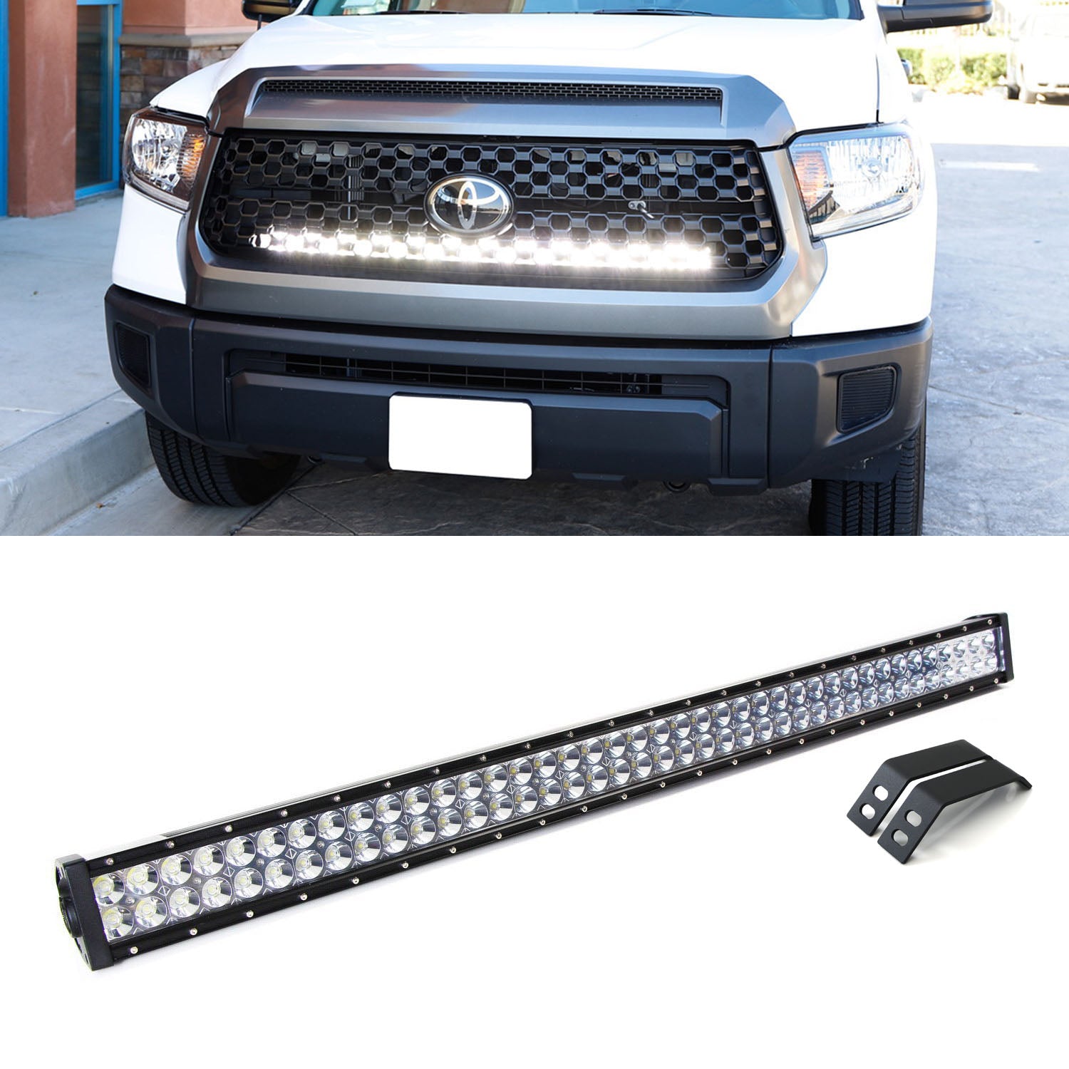 240W 40" LED Light Bar w/Behind Grille Mounts & Wiring For 2014-21 Toy ...