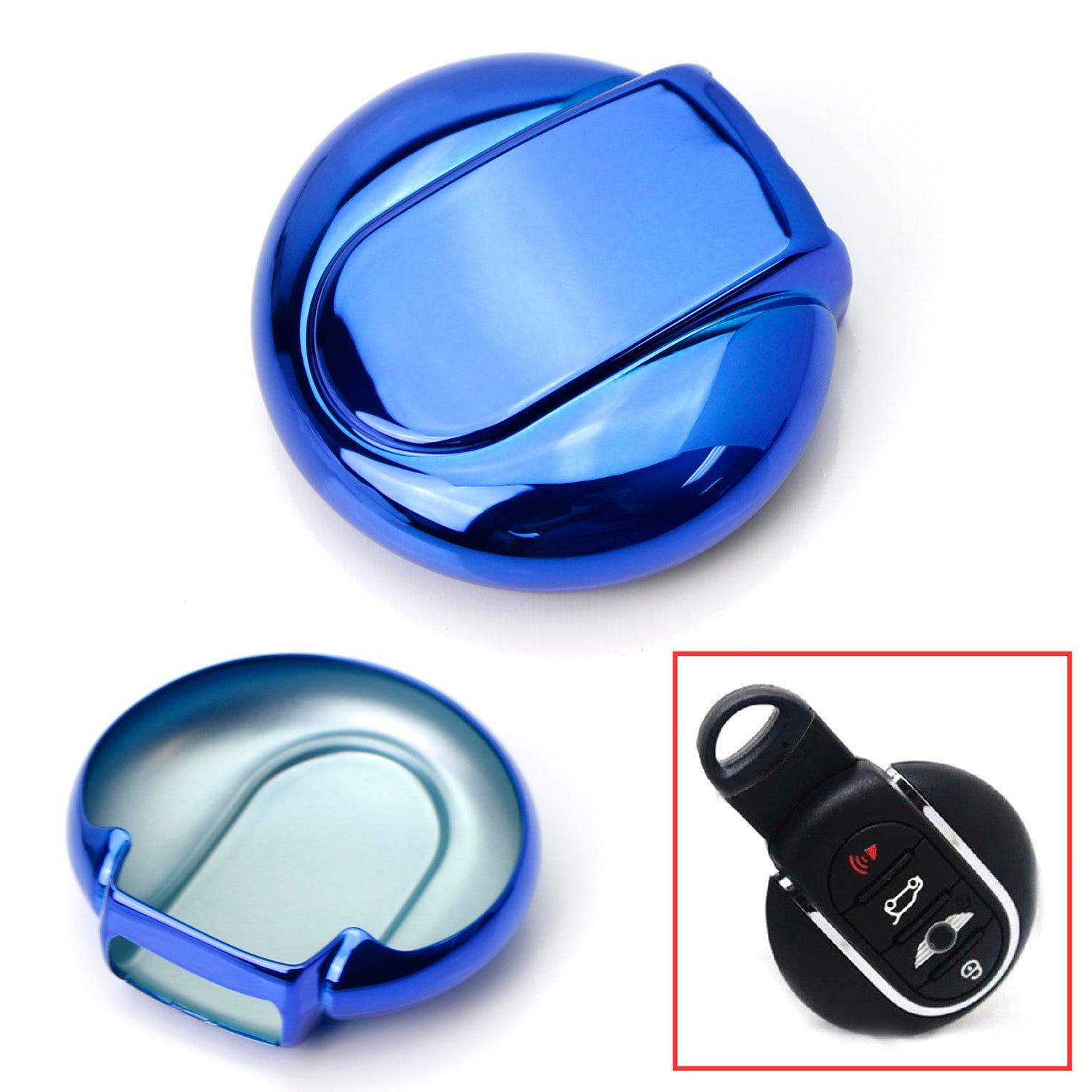 Chrome Blue TPU Key Fob Case For 14/15-up MINI Cooper F55 F56, F60 Cou ...