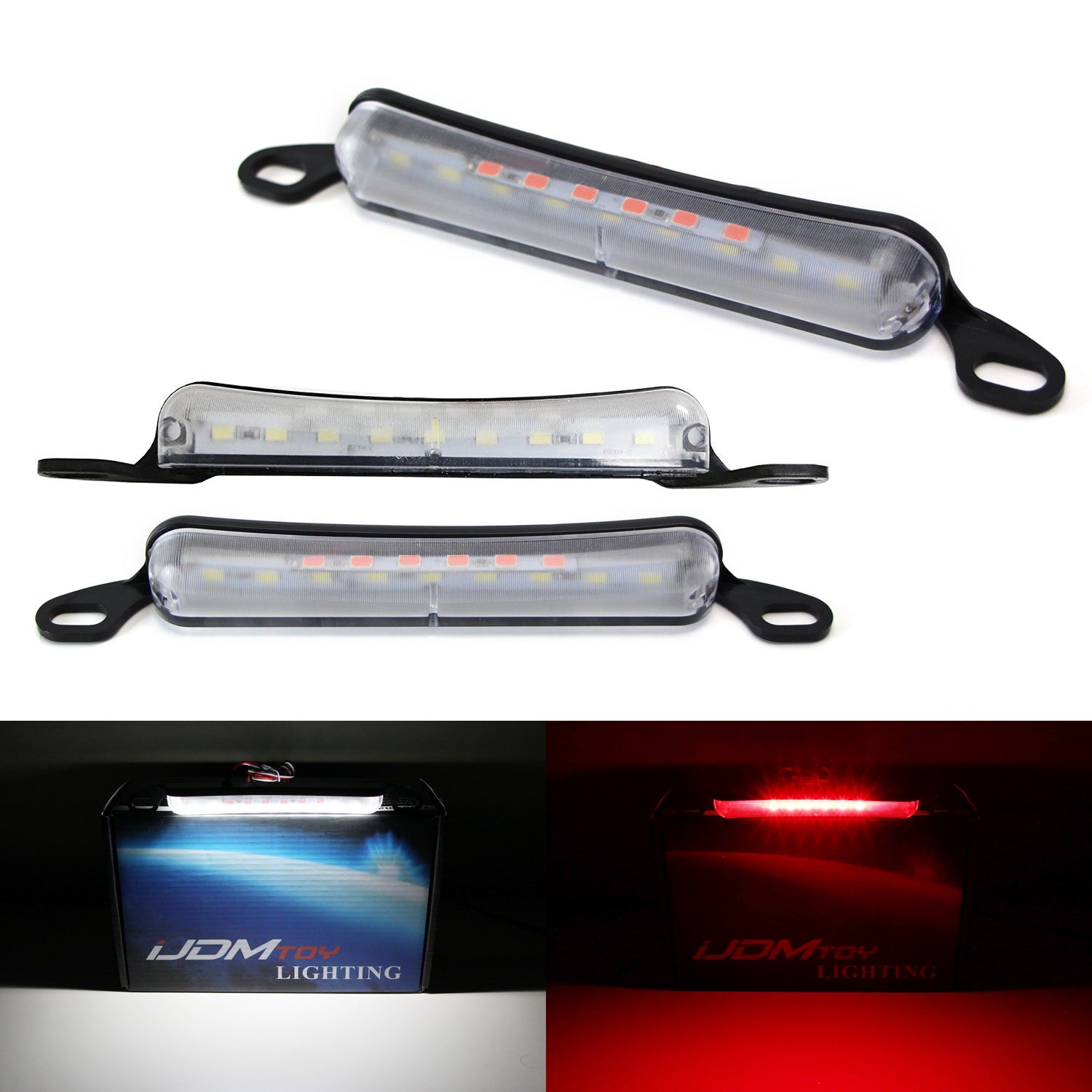 Universal Two-Way License Frame Mount White LED Plus Red LED Rear Fog ...