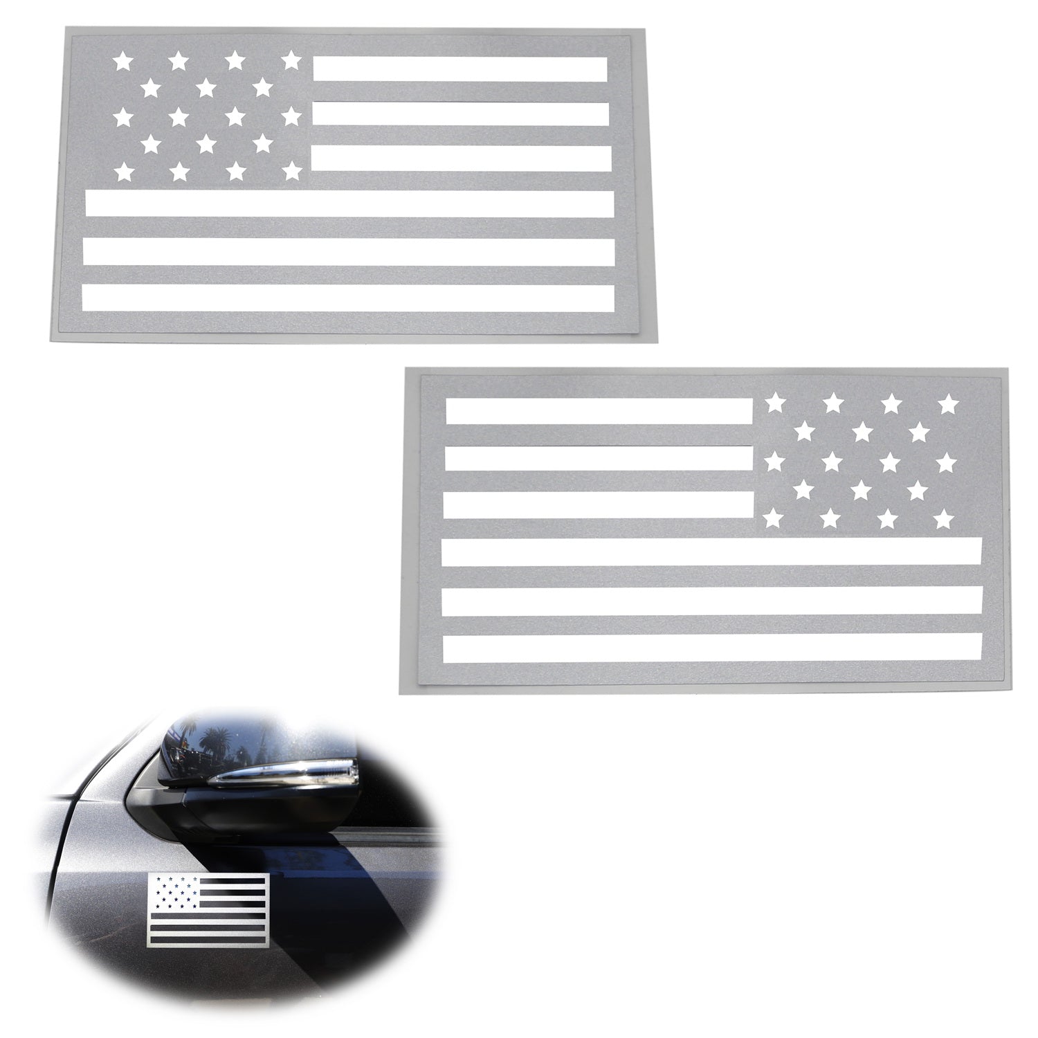 Reflective Silver/White US Flag Vinyl Decal Stickers For Truck SUV Sid ...